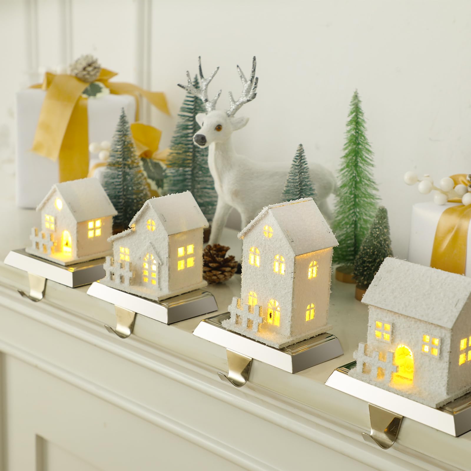 4 Pcs Christmas Village Stocking Holder for Mantle LED Christmas ...