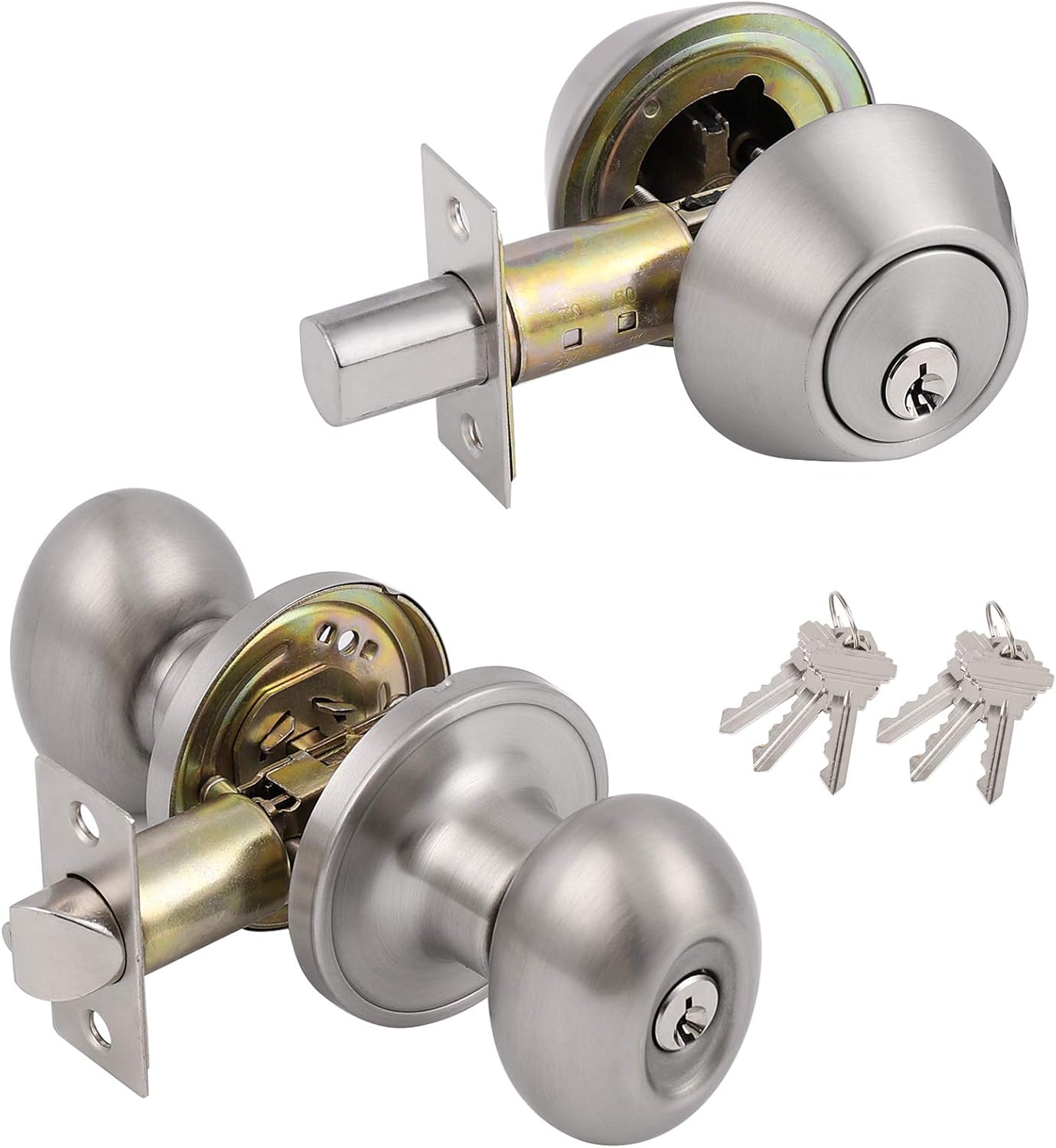 Probrico 5 Pack Front Entry Door Handlesets Satin Nickel Oval Egg Door ...