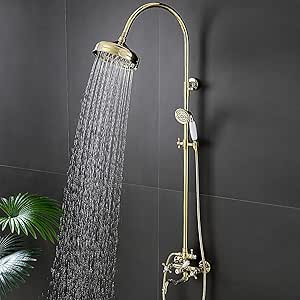 Brushed Gold Exposed Shower System with Tub Spout, 3-Functional Exposed ...