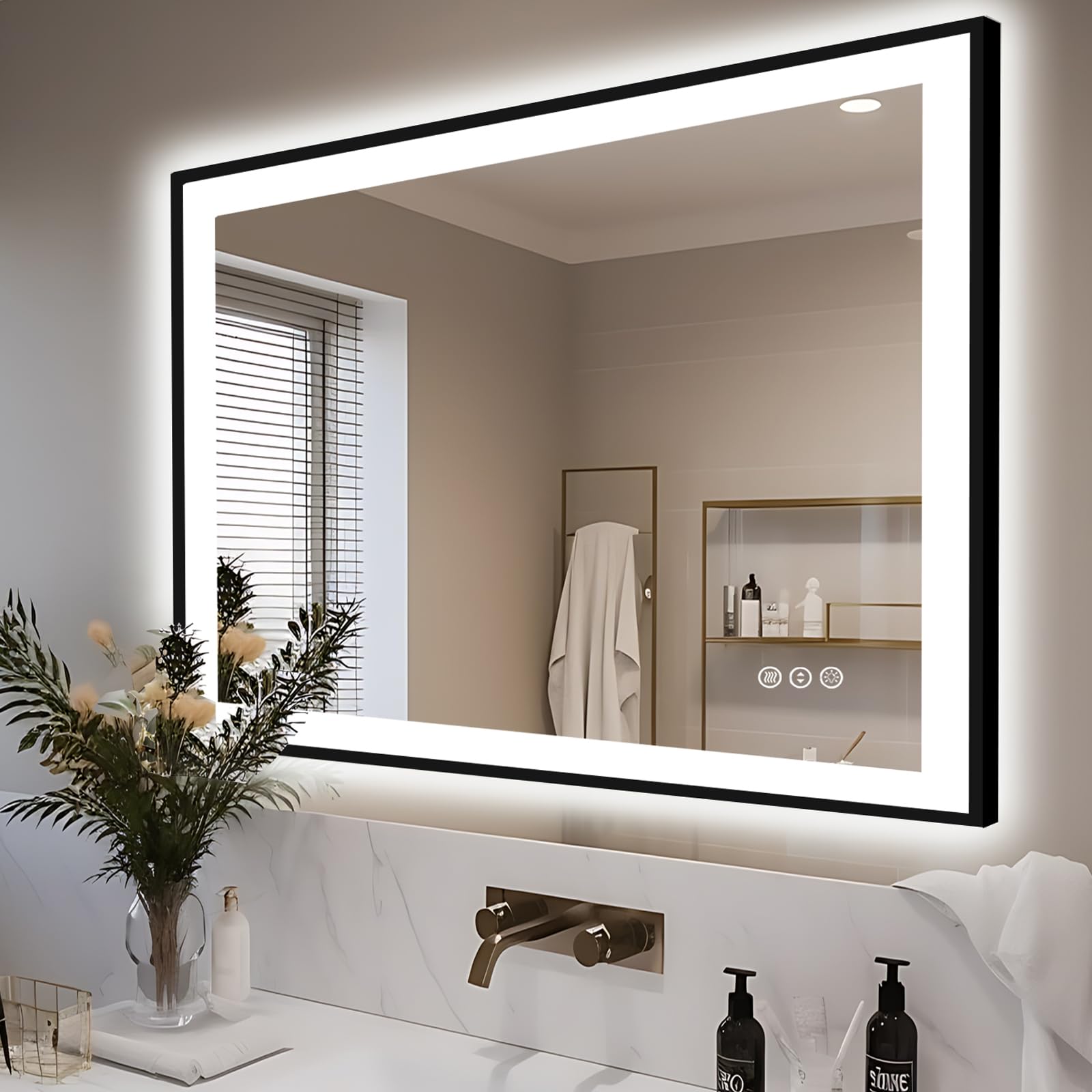 Amazon.com: EchosLife 44x30 Bathroom Light up Mirror, Black Double ...