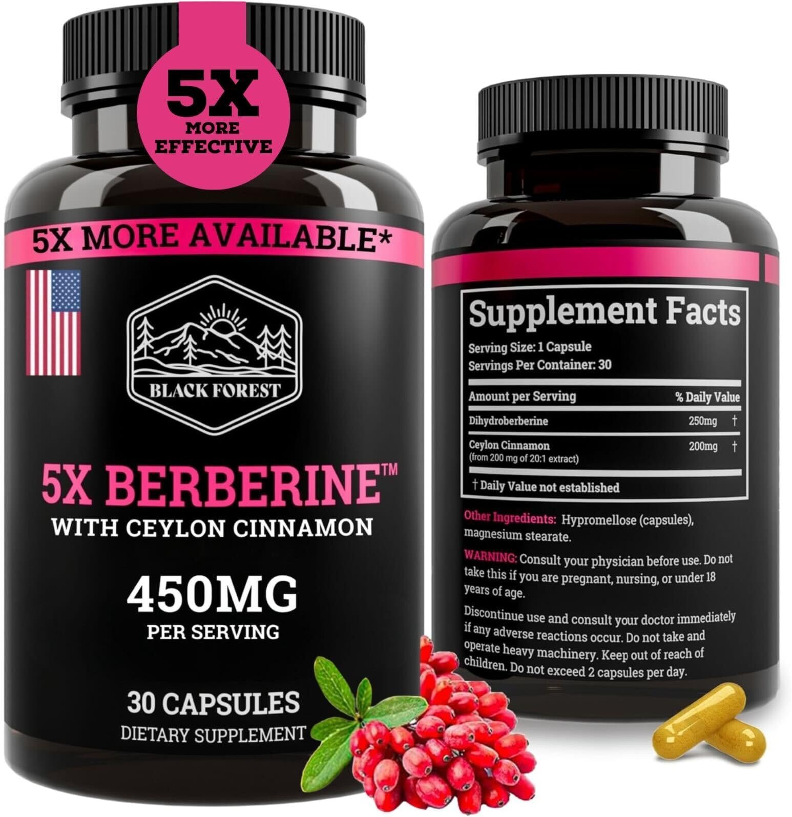 Amazon.com: Black Forest 5X Berberine a Dihydroberberine Supplement ...