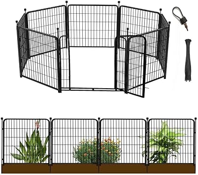 Getlay 48 in(H) Decorative Garden Fence with Gate,8 Panels Total 17.7 ...