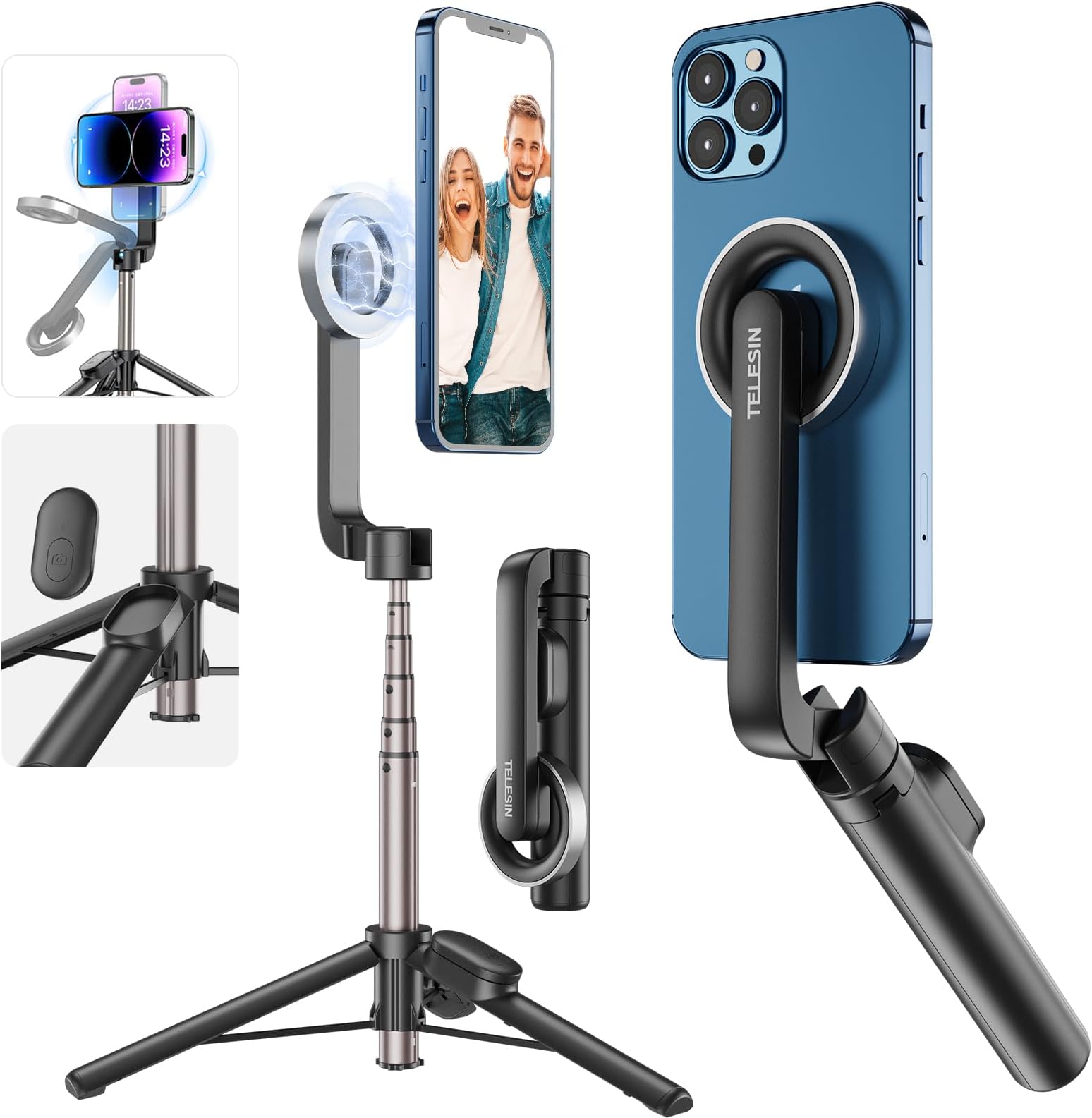 Amazon.com: TELESIN Magnetic Selfie Stick Tripod with Bluetooth Remote ...