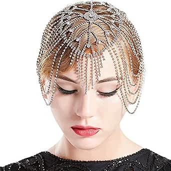Amazon.com: Vintage Style Roaring 20s Crystal Rhinestone Flapper Cap ...