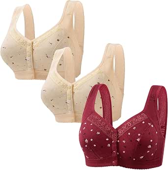 3 Pack Daisy Bras for Older Women 2025 No Underwire Breathable Front ...