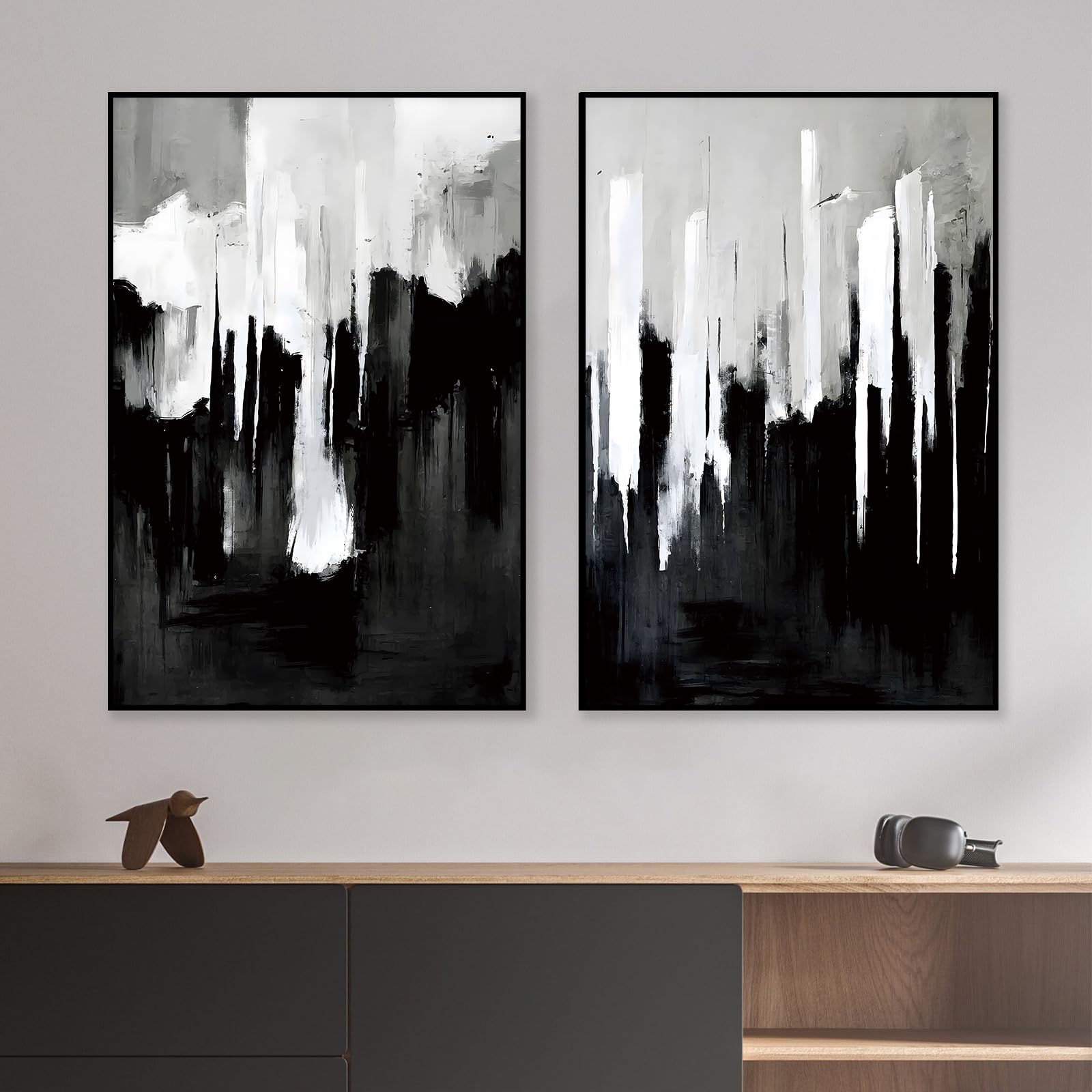 Amazon.com: Black and White Abstract Canvas Painting Minimalist ...