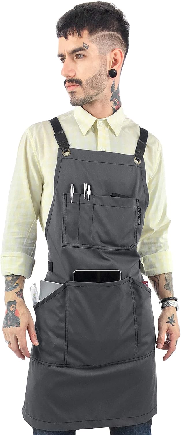 Under NY Sky Essential Armor Gray Apron – Cross-Back with Durable Twill ...