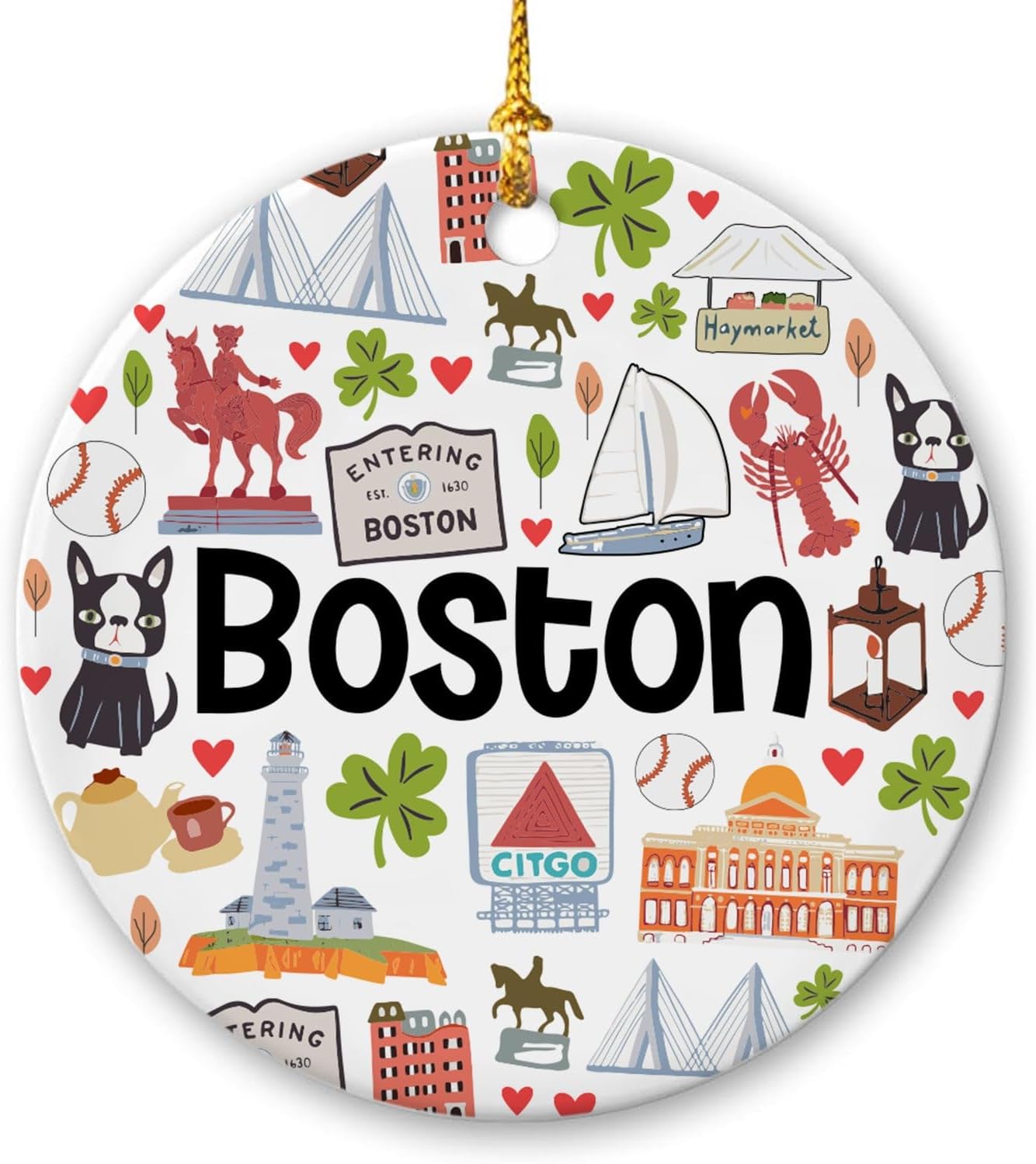 Amazon.com: Lotacy Boston Symbols Colorful Christmas Ornament, Home ...