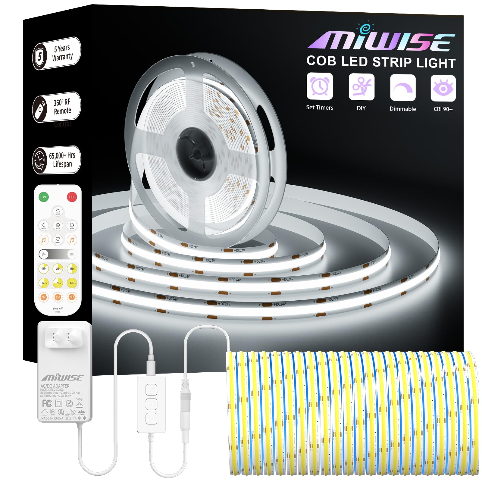 Snapklik.com : MIWISE COB LED Strip Lights 32.8ft/10m,UL-Listed CRI 90 ...