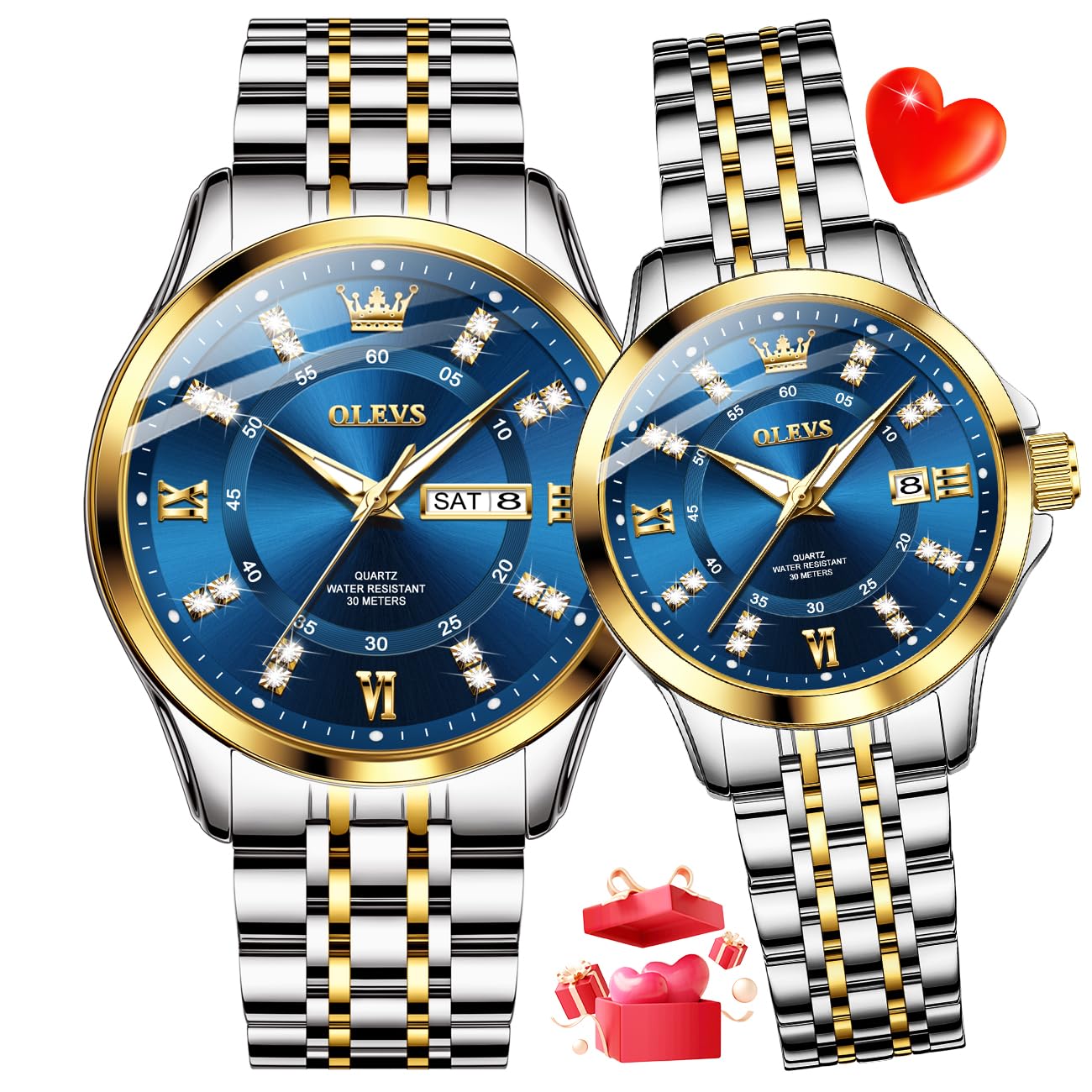 OLEVS Analog Unisex Adult Couple Watch Set-His & Her Matching Watches ...