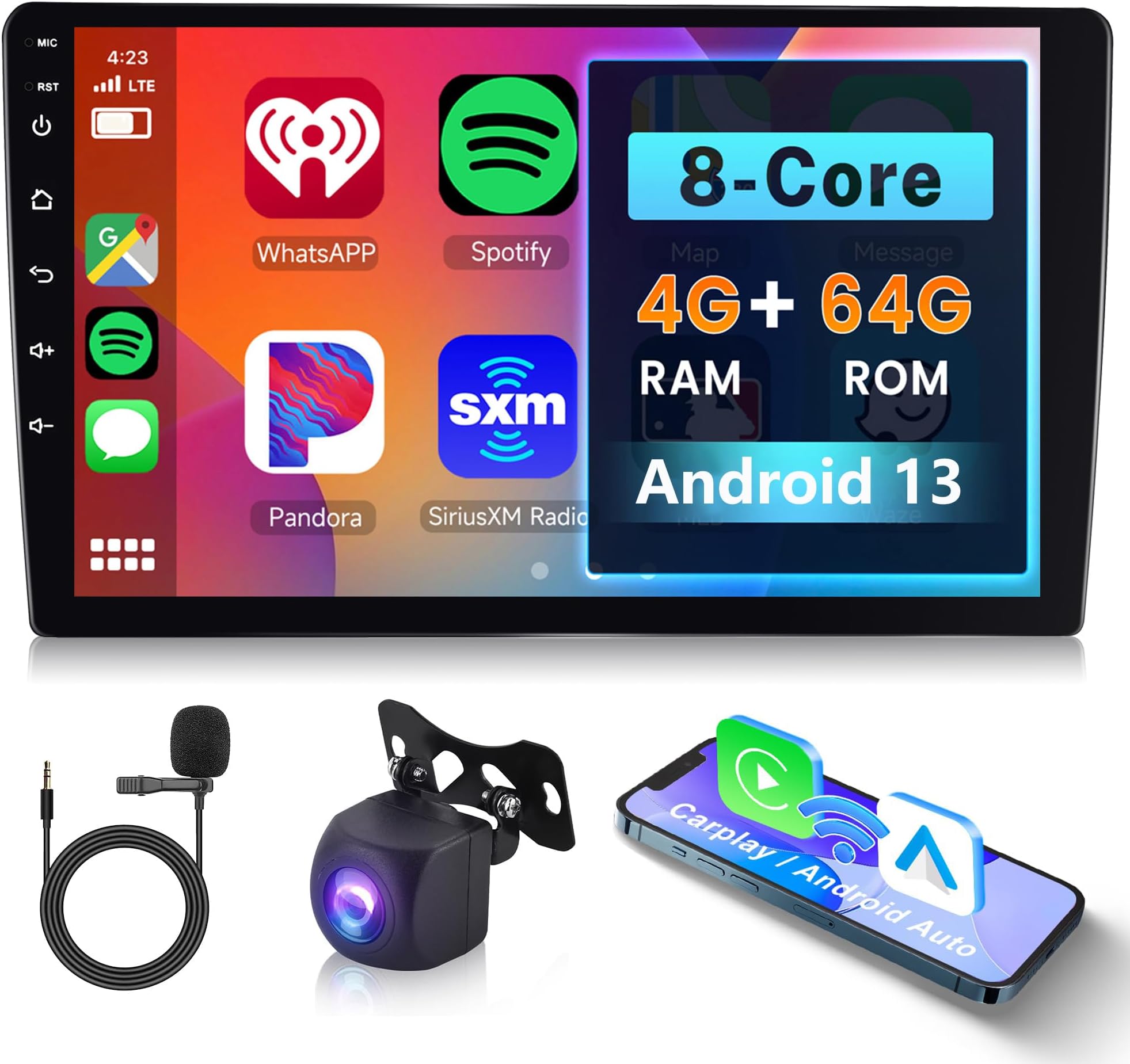 Amazon.com: 10inch 8Core 4+64GB QLED Full Touch Screen Android Car ...