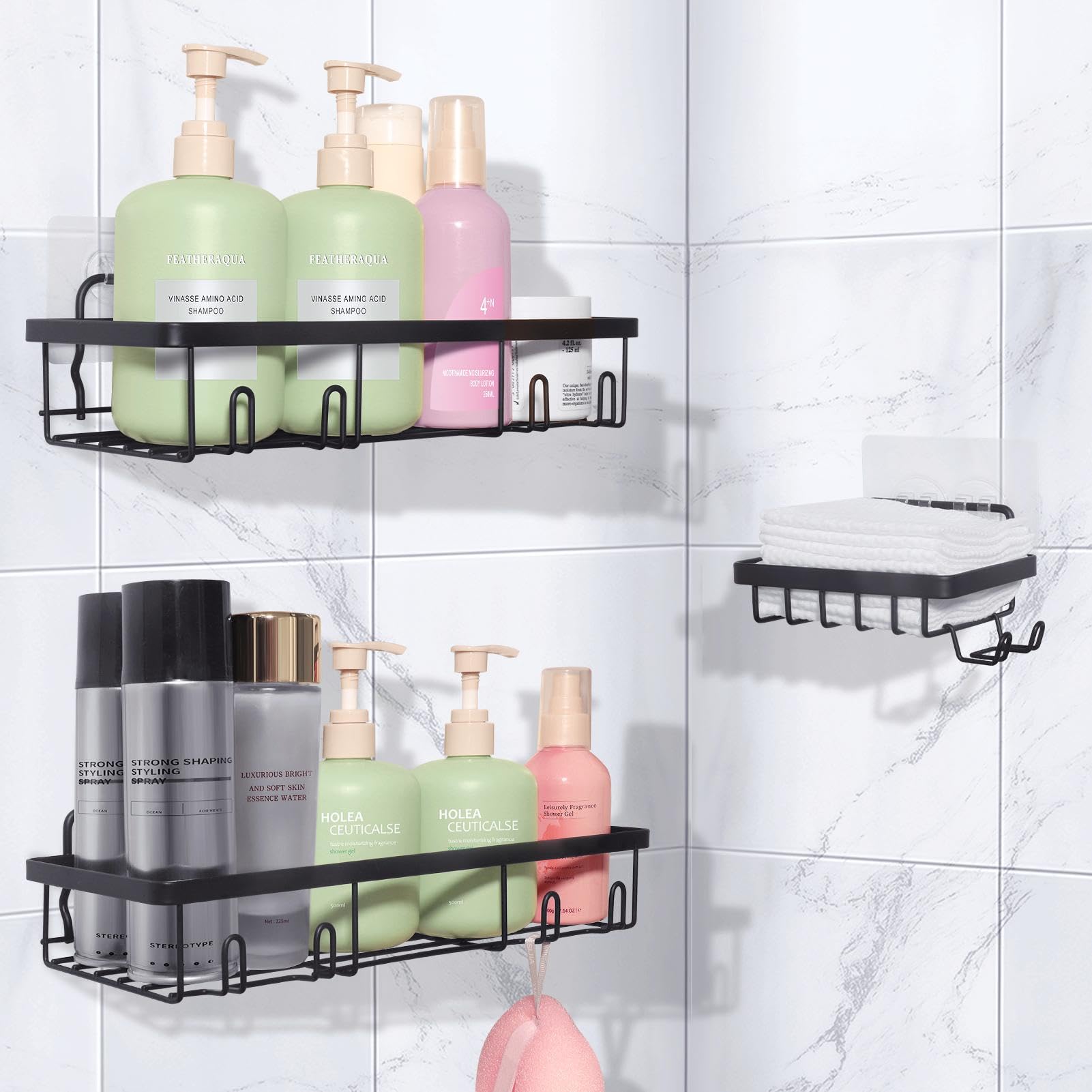 ShiBaiY Shower Caddy, Bathroom Shelf Organiser No Drilling, Adhesive ...