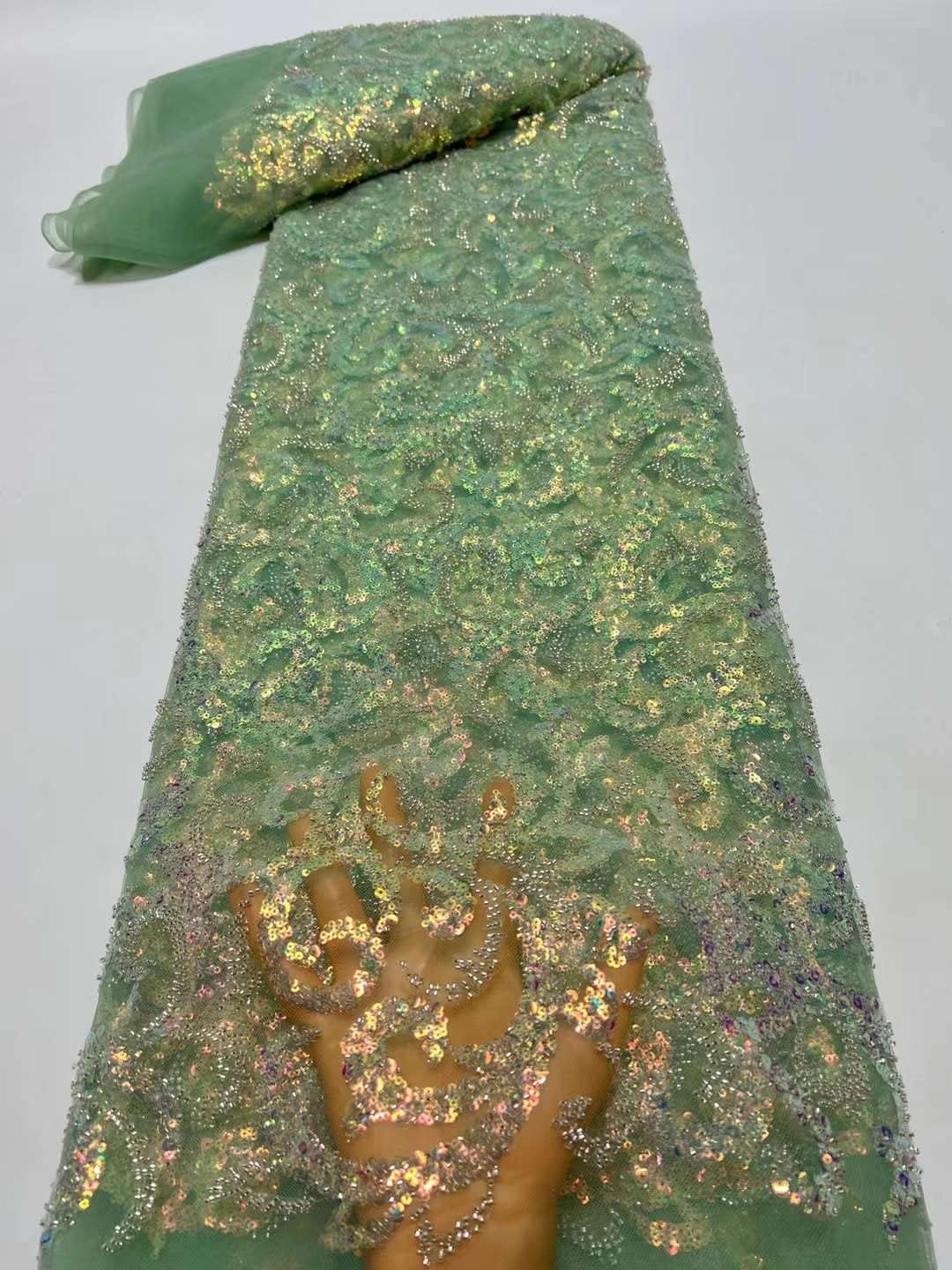 Amazon.com: Latest Sequin Fabric Embroidered Tulle Mesh Fabric Sewing ...