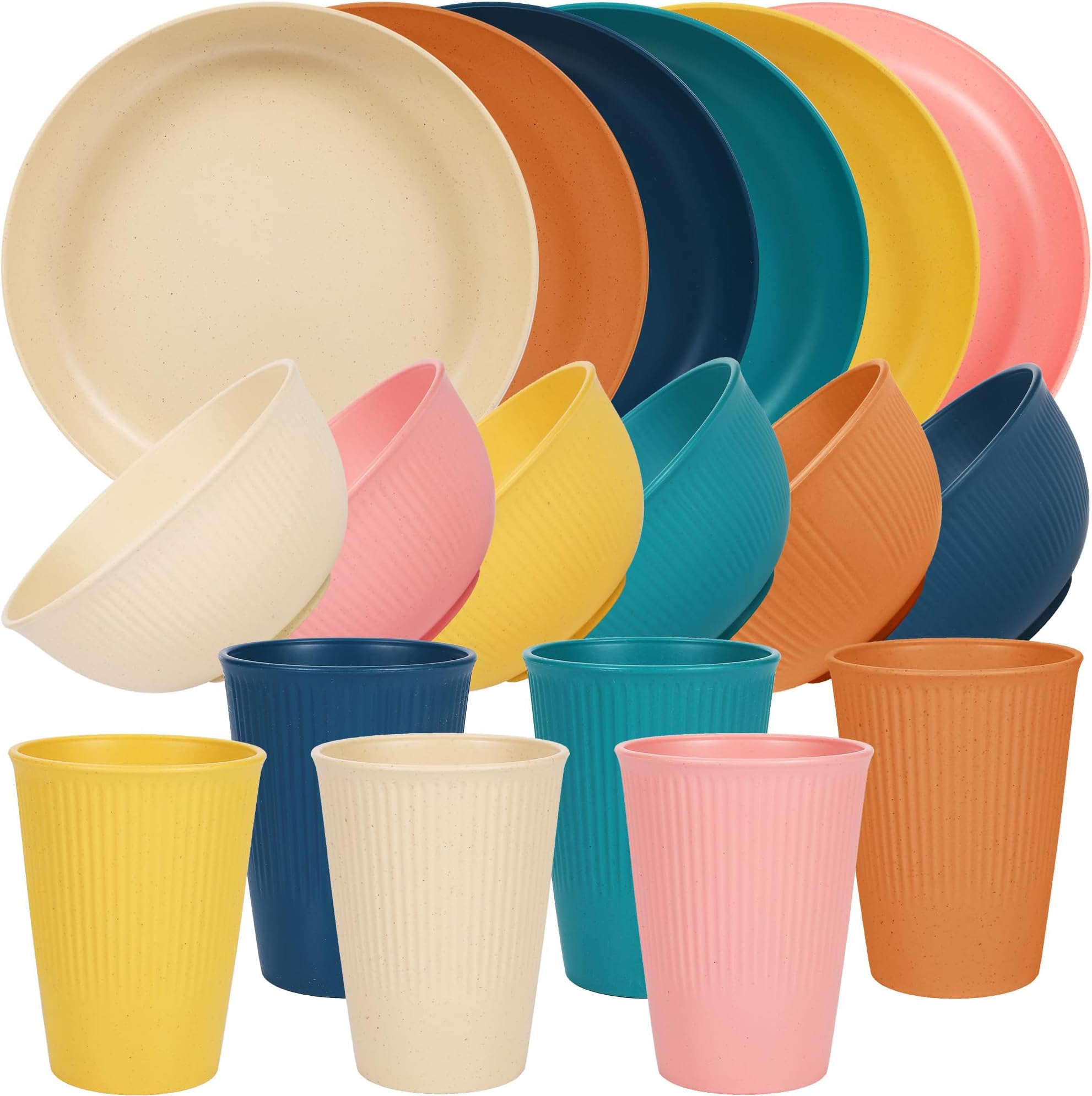 Amazon.com: Sliner 12 Pcs Wheat Straw Dinnerware Sets Plates and Bowls ...