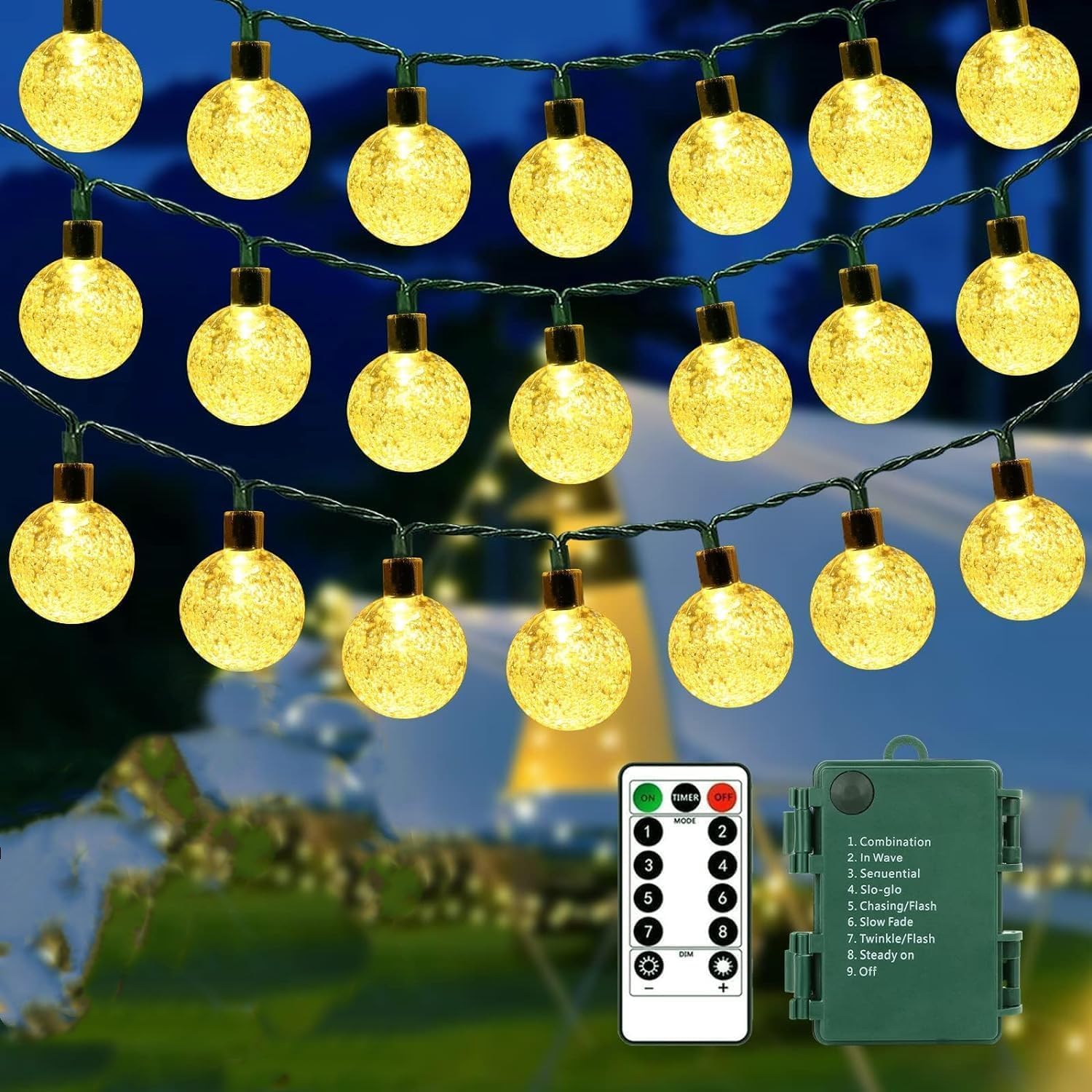 Battery Operated Globe String Lights, 80LED 39FT Crystal Globe Outdoor ...