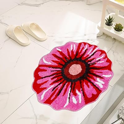 Amazon.com: TRUEDAYS Green Flower Shaped Bath Rug, Non-Slip Water ...