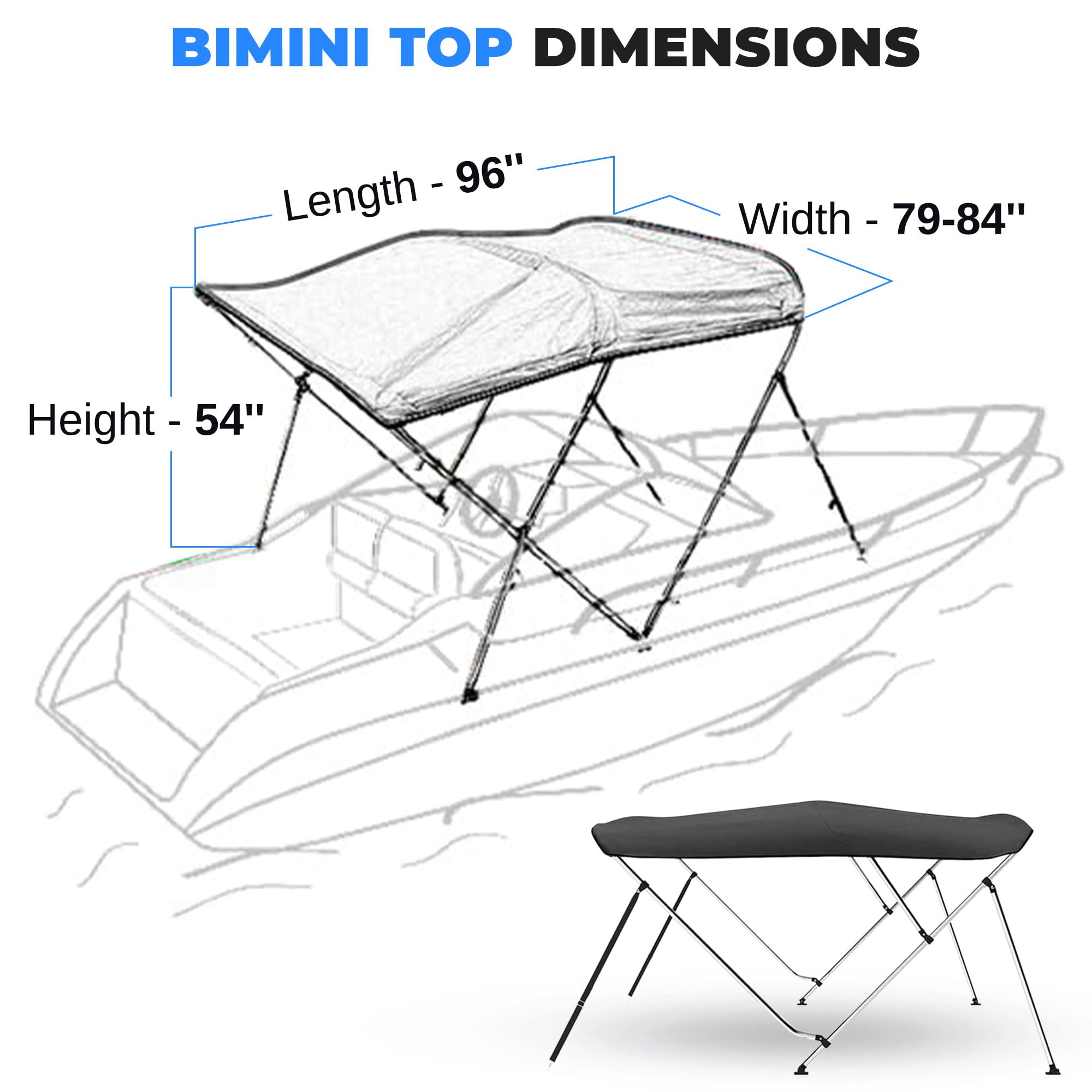 Snapklik.com : SereneLife Waterproof Boat Bimini Top Cover - 54-60" W 3 ...