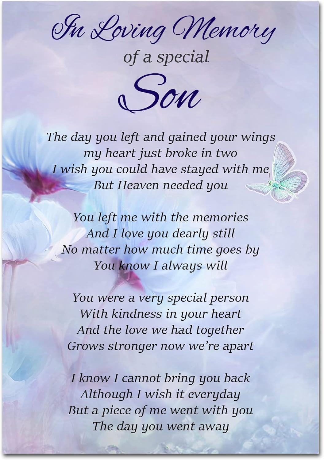 In Loving Memory Son Memorial Card Funeral Graveside Poem & Ground ...