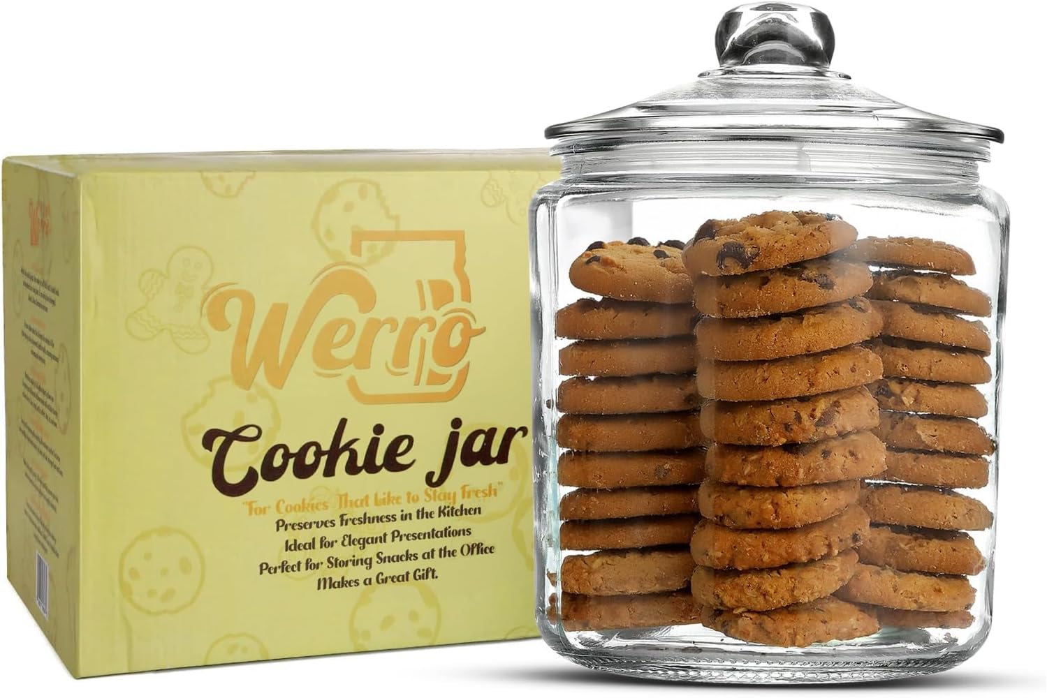 Amazon.com: WERRO Cookie Jar - 1 Gallon Glass Jar with lid - Large Food ...