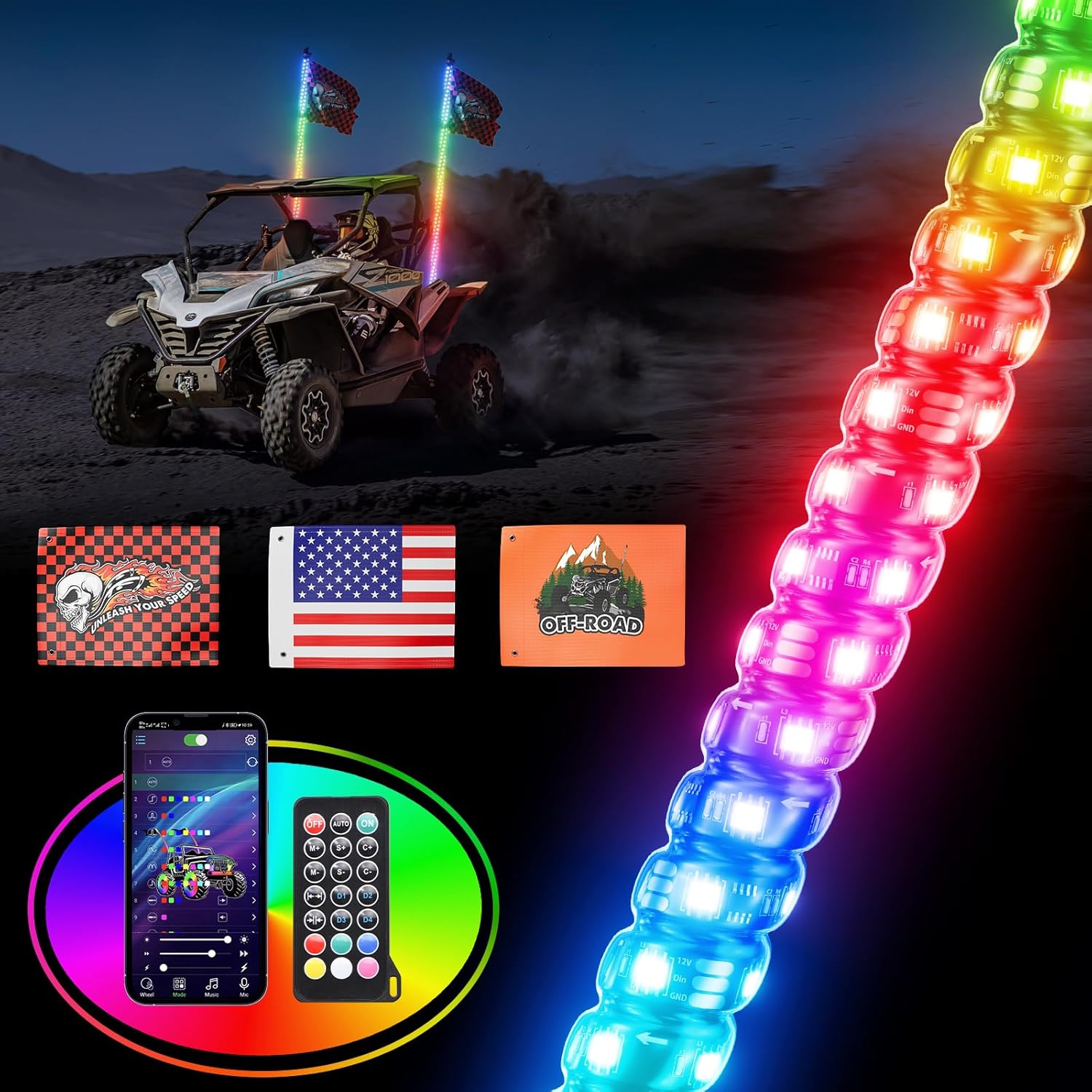 Amazon.com: Ehaho 3.2FT Whip Lights for UTV ATV with Spring Base ...