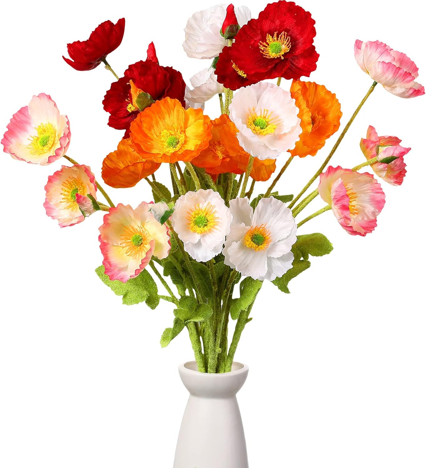 Amazon.com: Crowye Silk Artificial Poppy Faux Poppy Spring Flowers Real ...