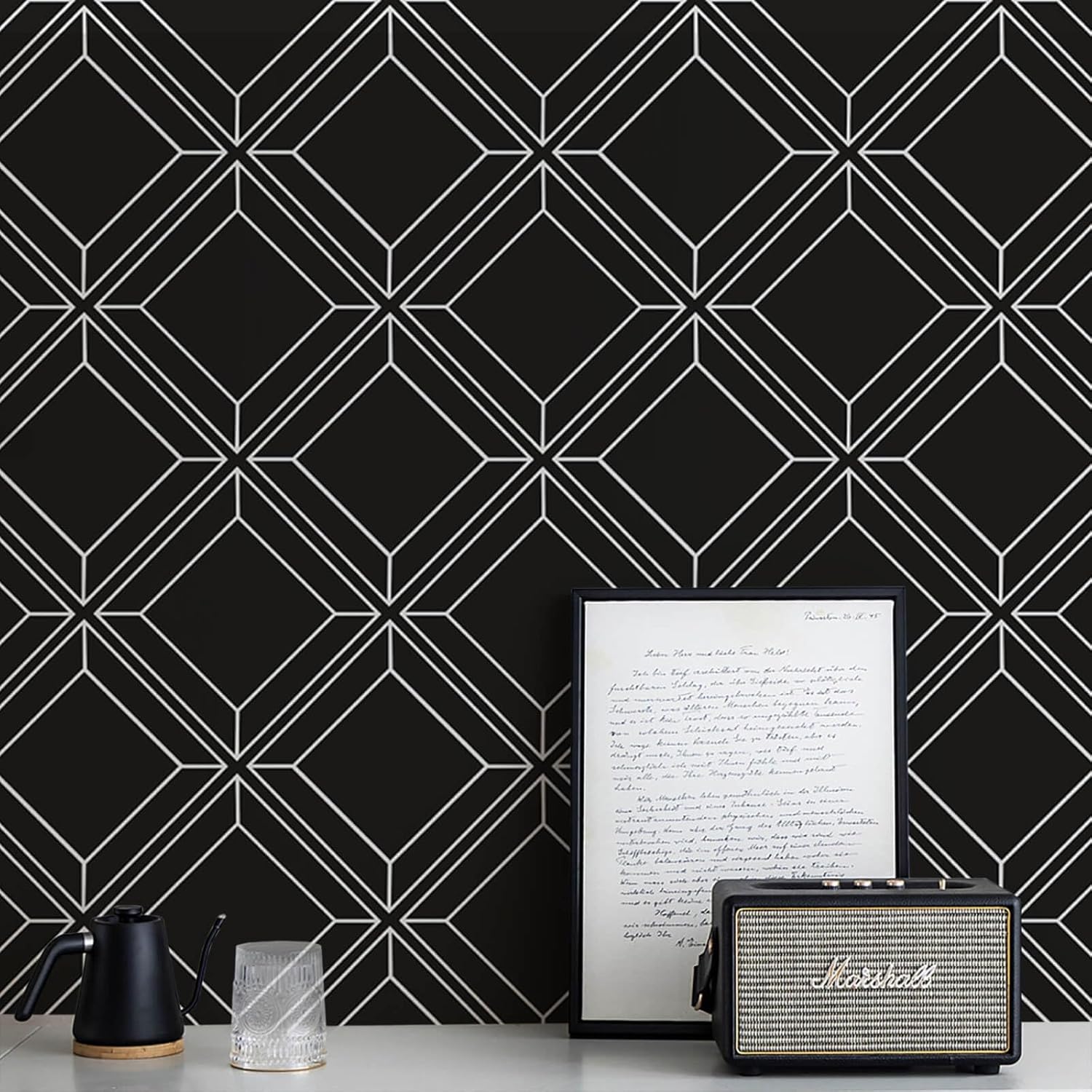 Heroad Black Wallpaper Peel and Stick Geometric Contact Paper Black and ...