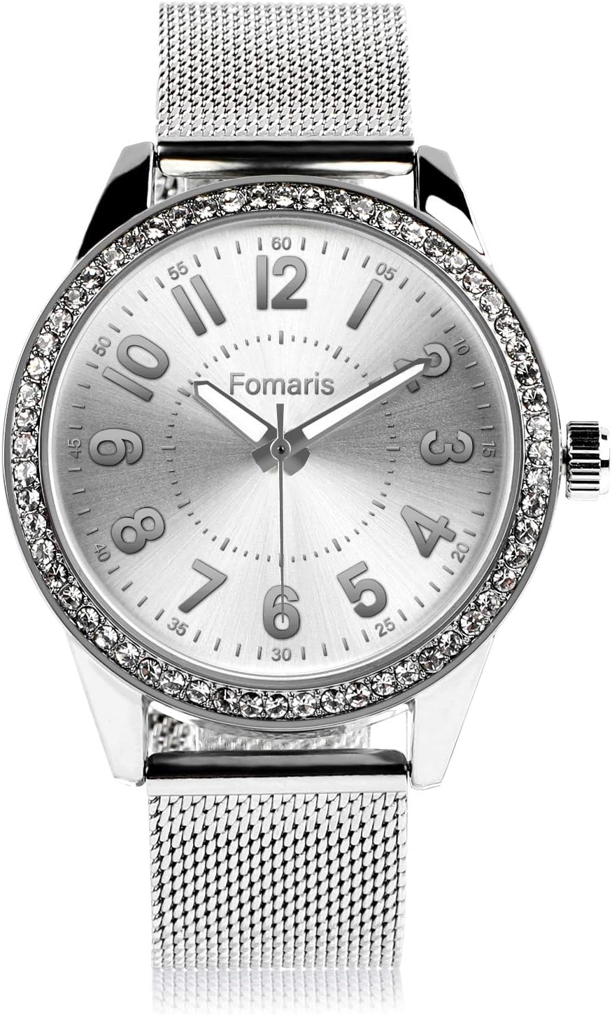 COMTEX Ladies Watch White Large Dial Face Crystal Diamante White ...