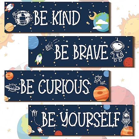 Amazon.com: 4 Pieces Space Decor Wooden Hanging Wall Plaques, Outer ...