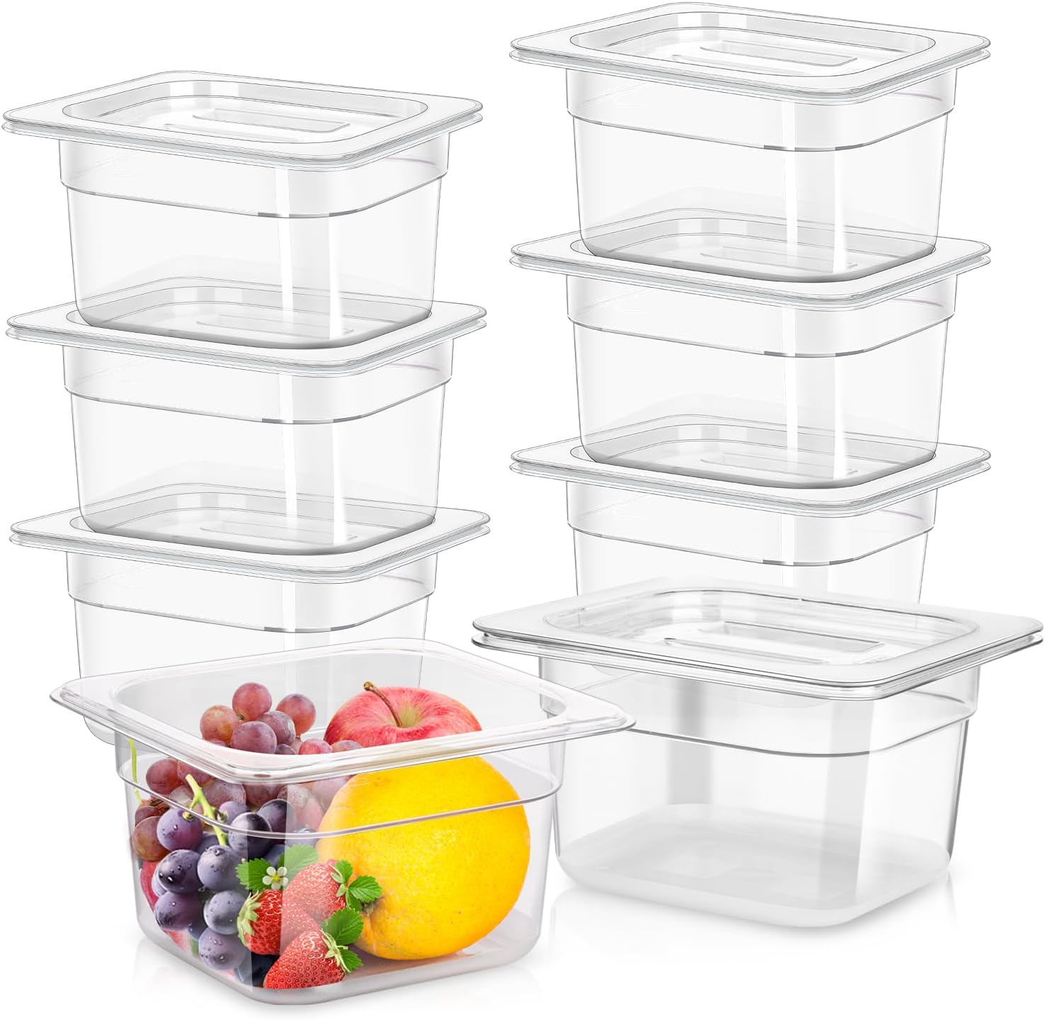 Amazon.com: PYQTH 12 Pack Plastic Food Pan with Lids 1/6 Size 6'' Deep ...