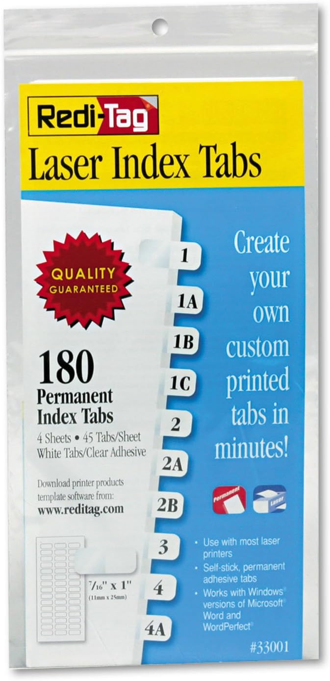 Amazon.com : Redi-Tag 39017 Laser Printable Index Tabs 1 1/8 x 1 1/4 ...
