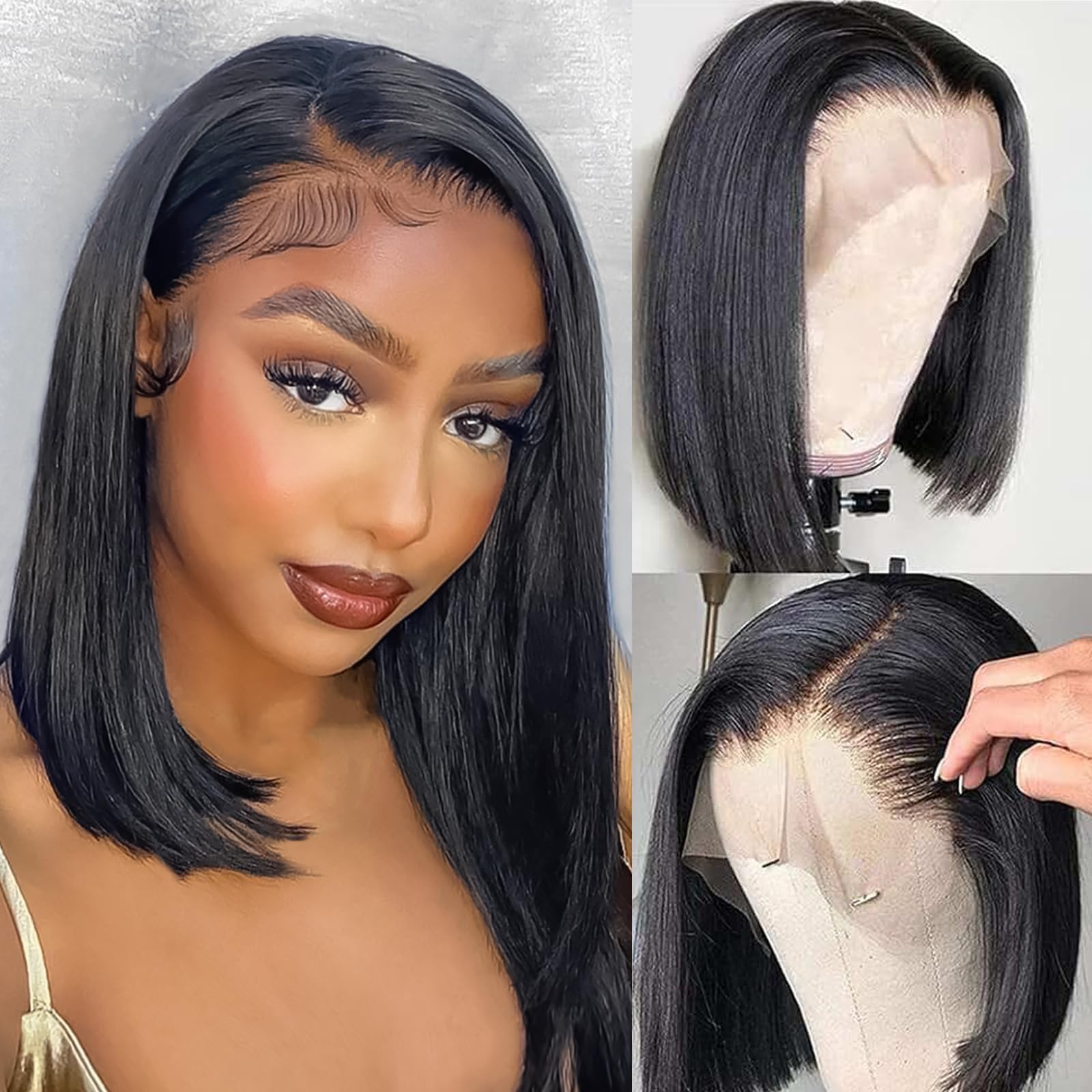Amazon.com : Flady 1B 99j Bob Wig Human Hair 13x4 HD Frontal Lace Wig ...