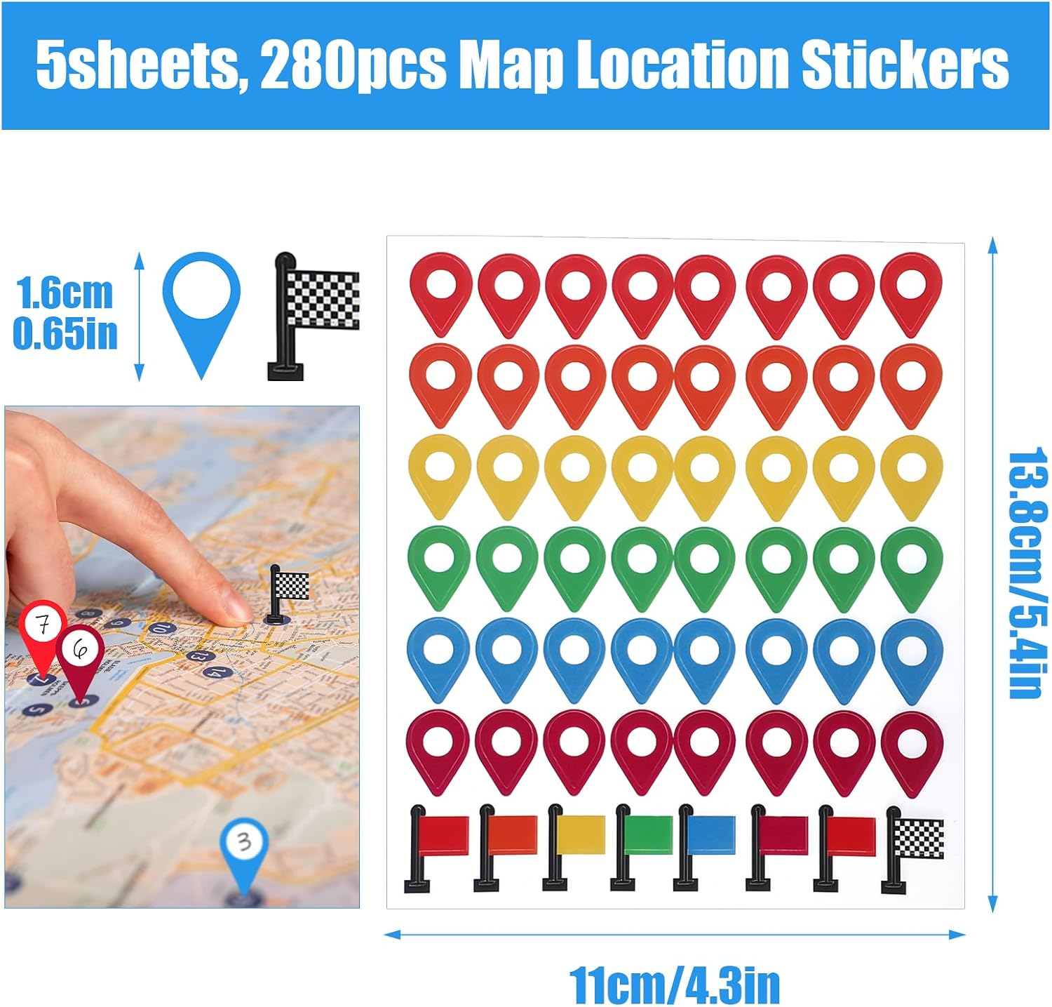 Amazon.com: Shimmeroo 280Pcs Map Location Position Stickers,Self ...