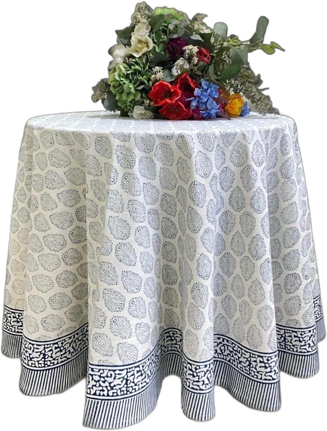 Amazon.com: ATOSII Amalfi 100% Cotton Round Tablecloth, Handblock Print ...