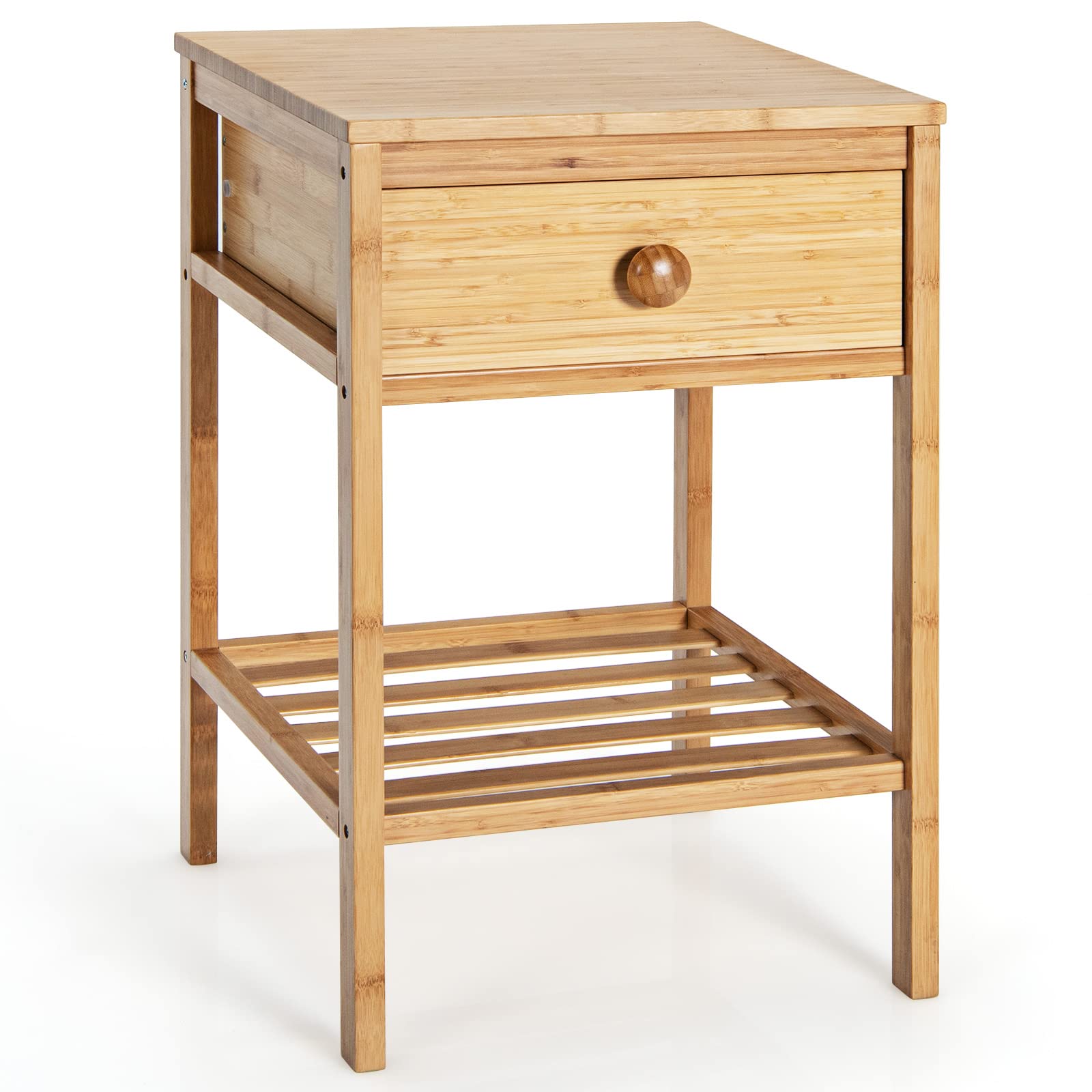 COSTWAY Bedside Table, Bamboo Nightstand Sofa Side End Table with ...
