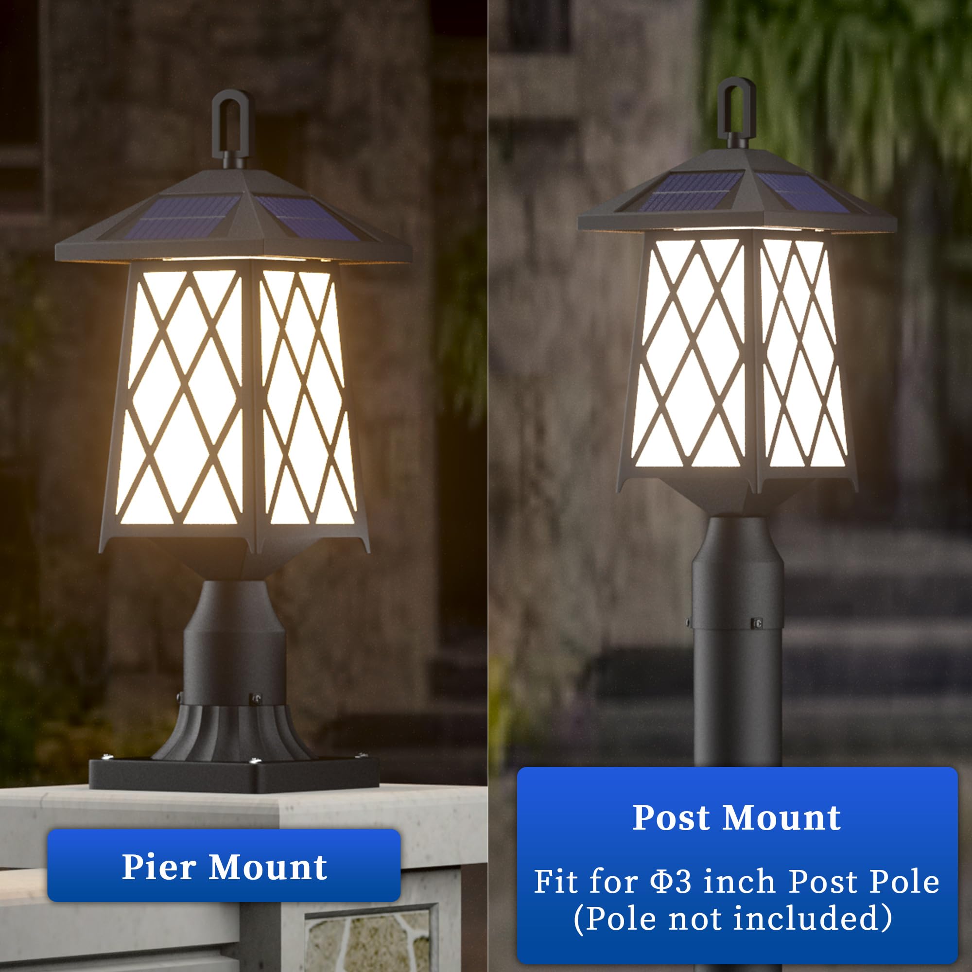 JAYNLT Solar Lamp Post Light with 3" Pier Mount Base, 3500LM 3000K ...