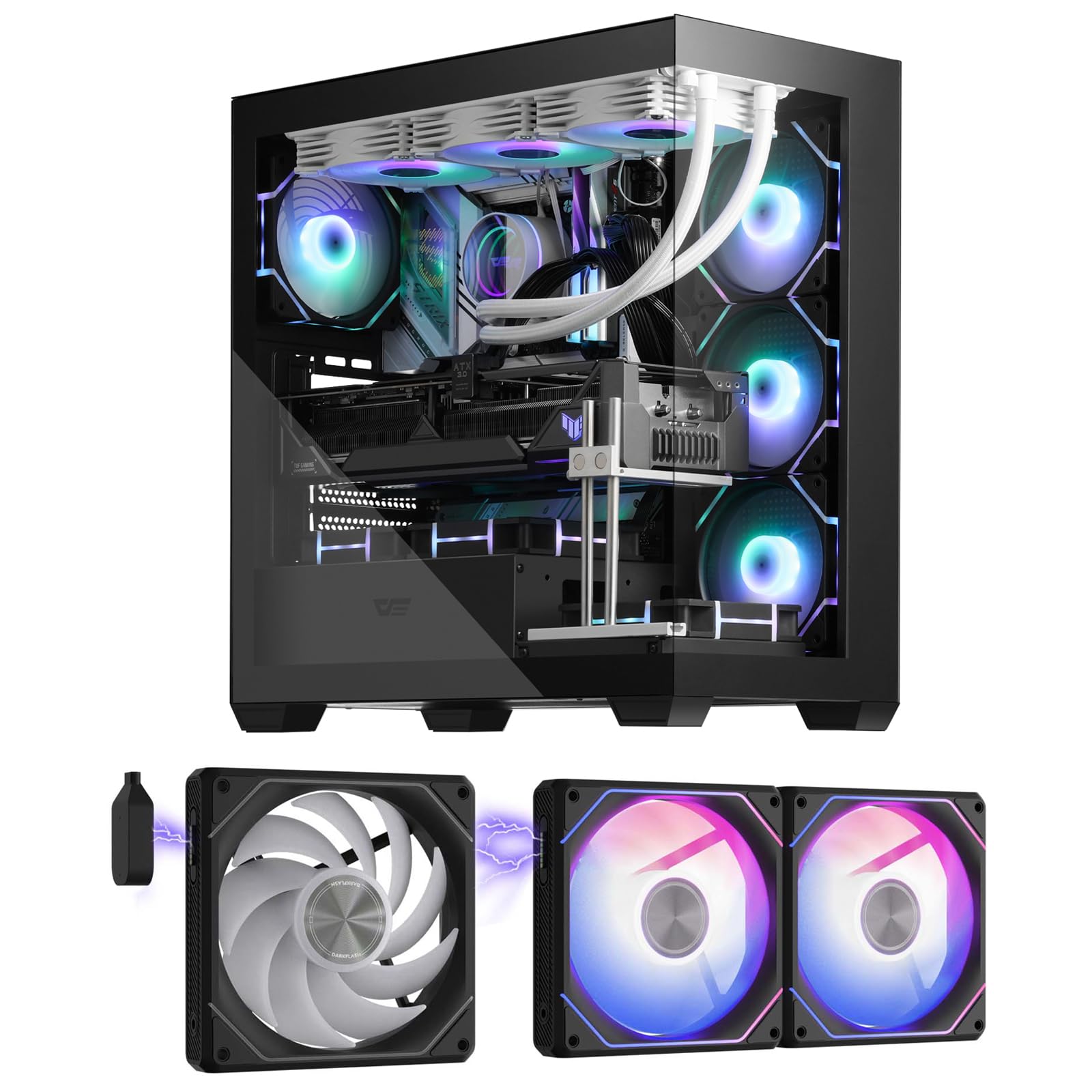 Buy darkFlash DS900 ATX Full View Dual Tempered Glass PC Case+4 Pcs PWM ...