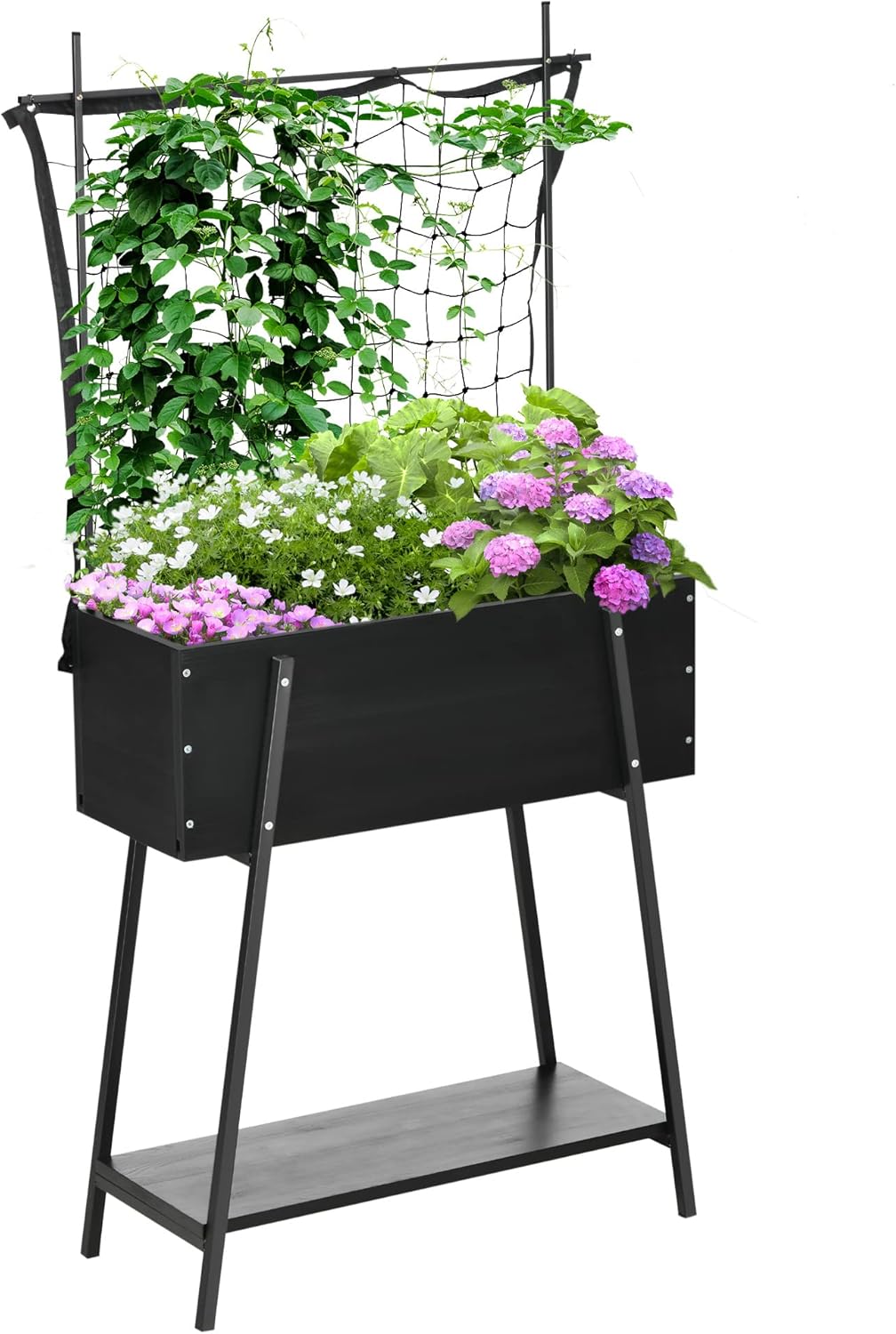 Amazon.com: Outsunny Raised Garden Bed with Trellis & Storage Shelf ...