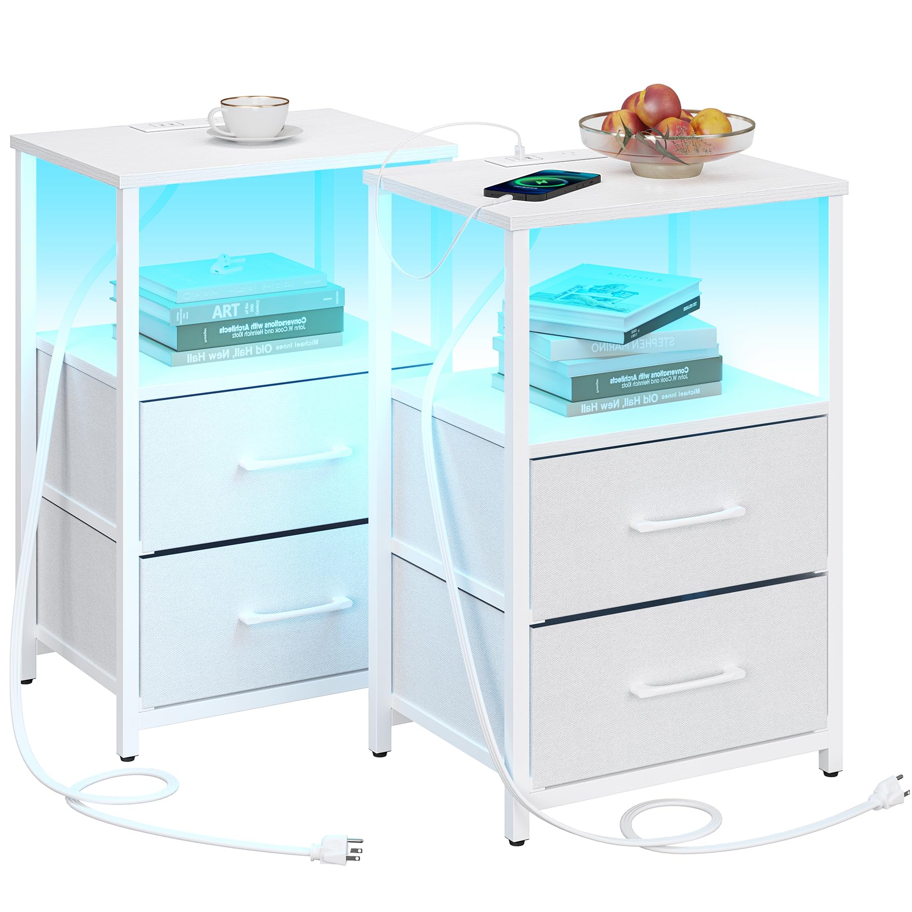 Amazon.com: TUTOTAK LED End Table with Charging Station, Nightstand ...