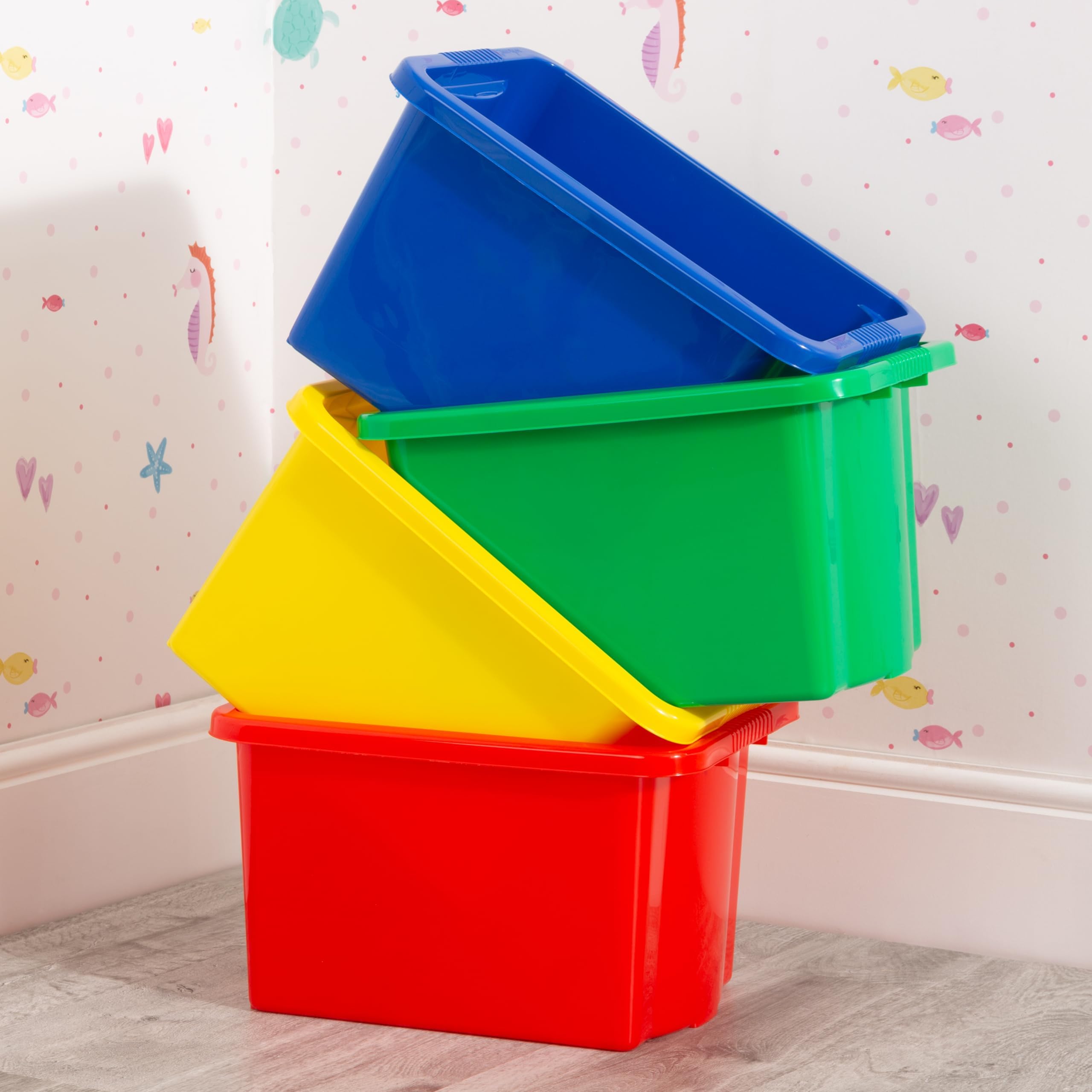 Wham Stack & Store, Pack 4 24L Mixed Plastic Storage Organisation Boxes ...