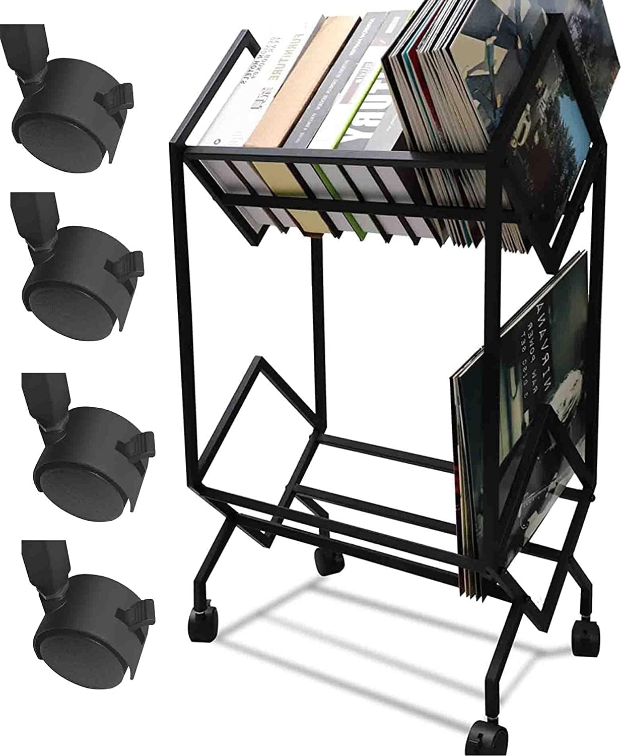 Vinyl Record Storage Holder,Double Record Storage Layer with Trolly ...