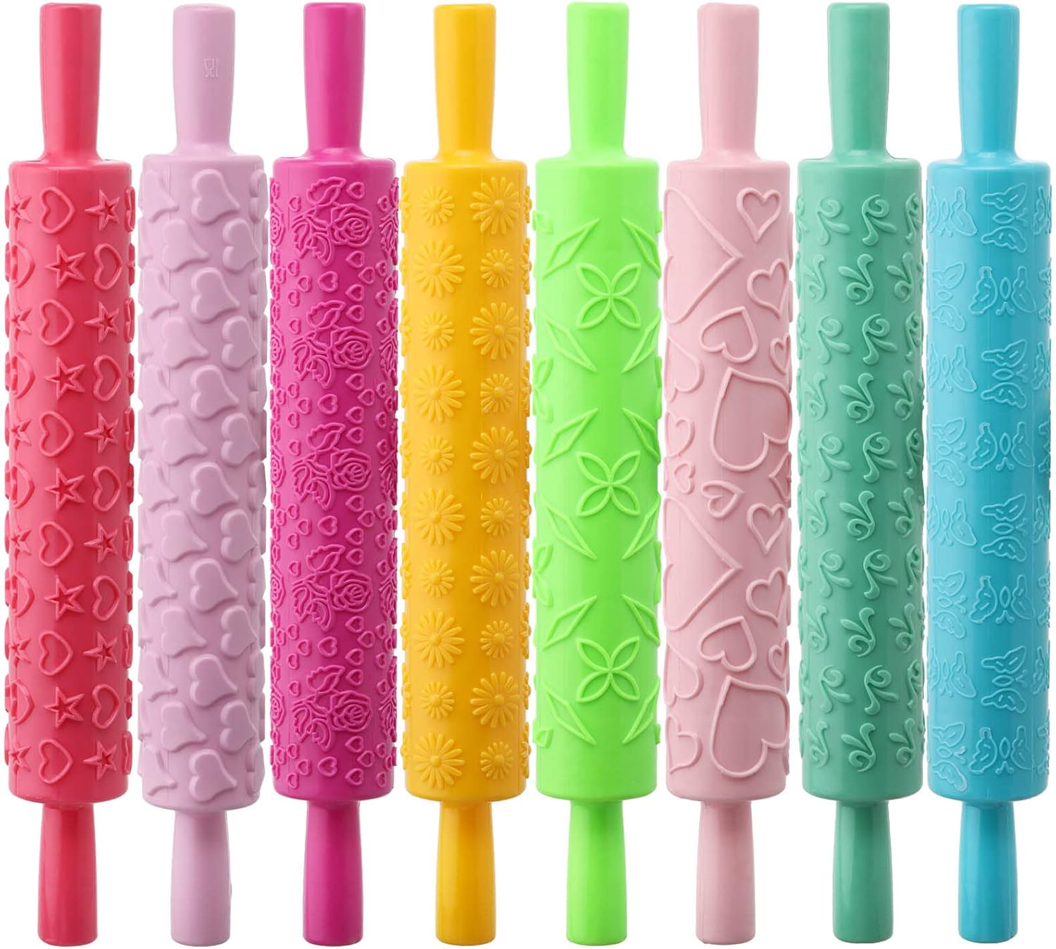 8 Pcs Cake Decorating Embossed Rolling Pins, Plastic Roller Pin ...
