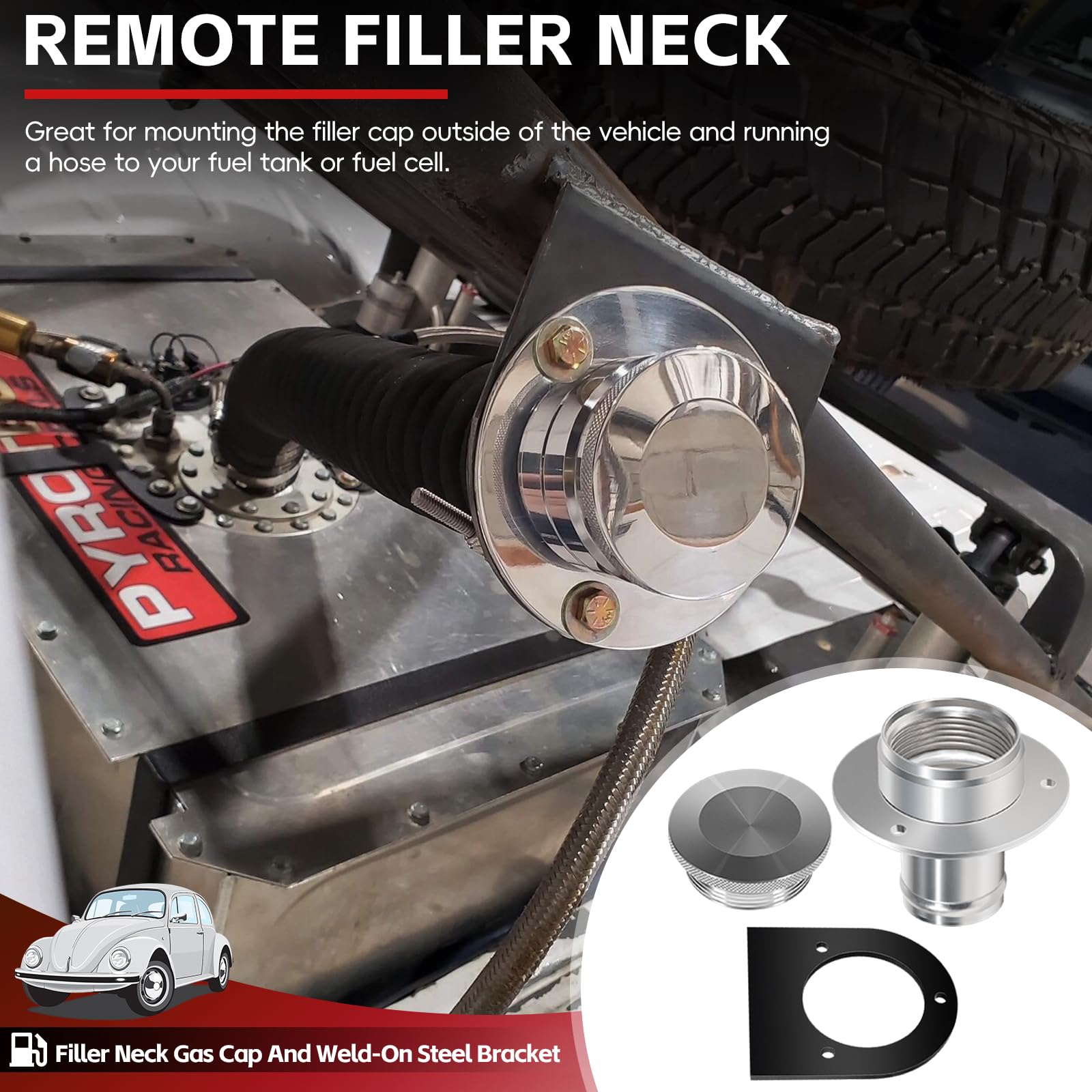 Snapklik.com : 17-2530 Billet Aluminum Remote Fuel Tank Filler Neck