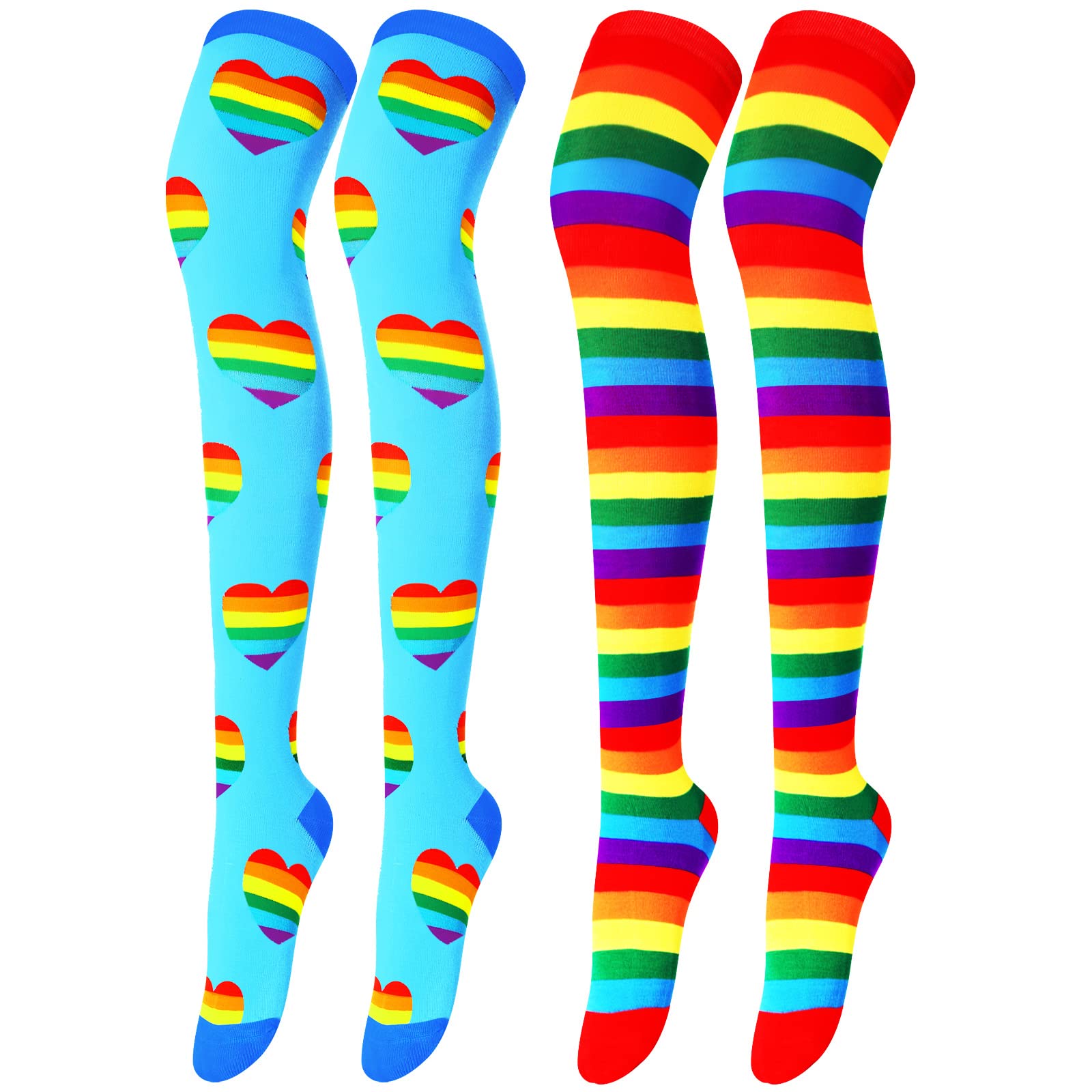 Amazon.com: Vicenpal 2 Pairs Women's Rainbow Striped Socks Thigh High ...