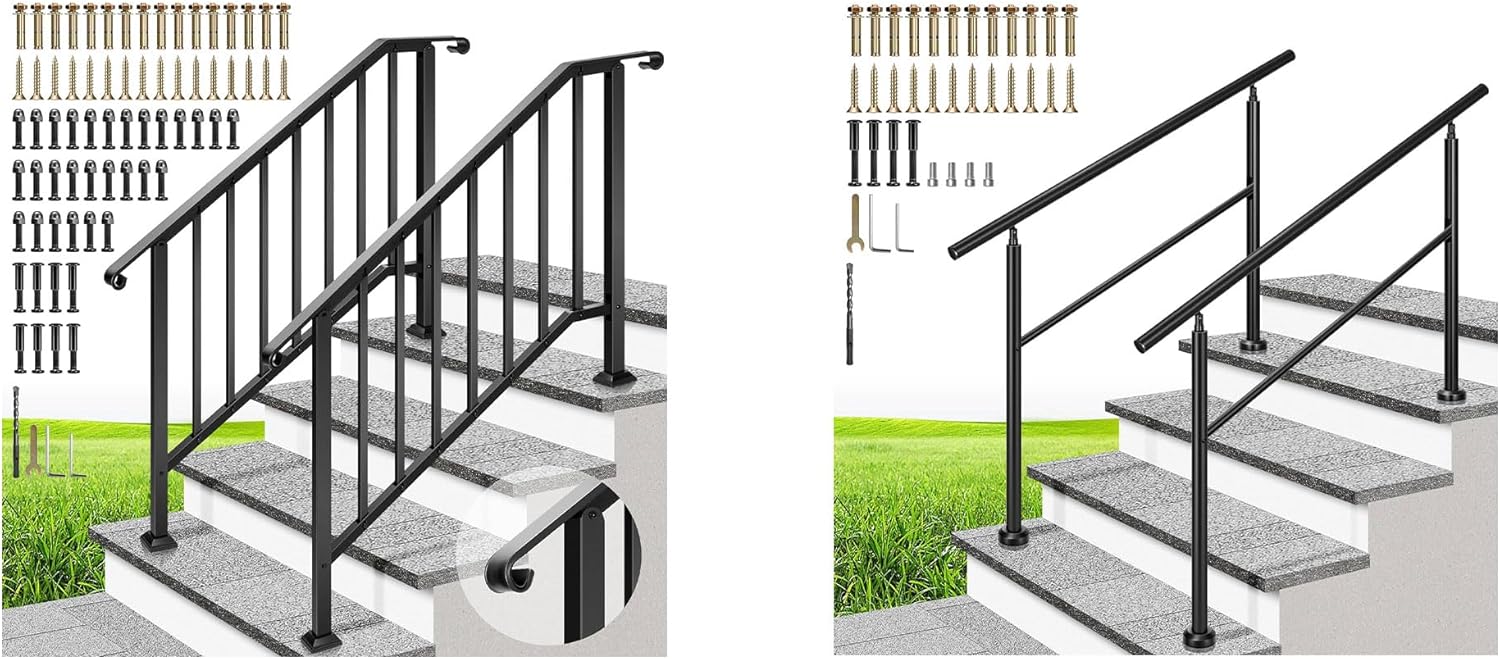 VIVOHOME 2-Pack Hand Rails for Outdoor Steps, Wrought Iron Railing ...