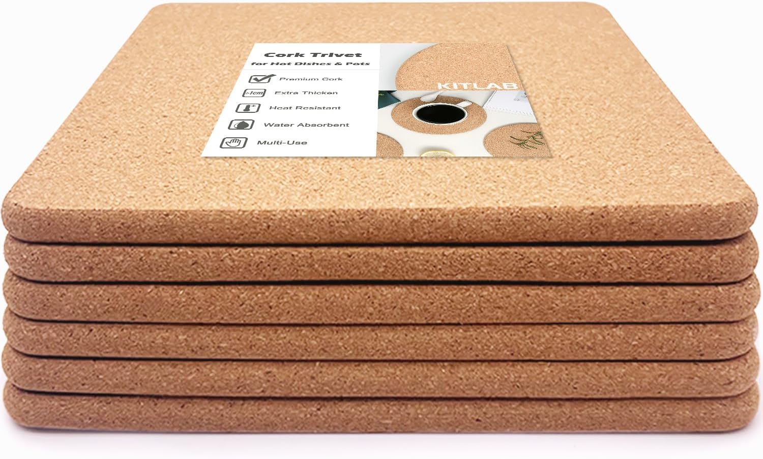 Amazon.com: KITLAB Cork Trivet, 6 Pcs High Density Thick Square Trivets ...