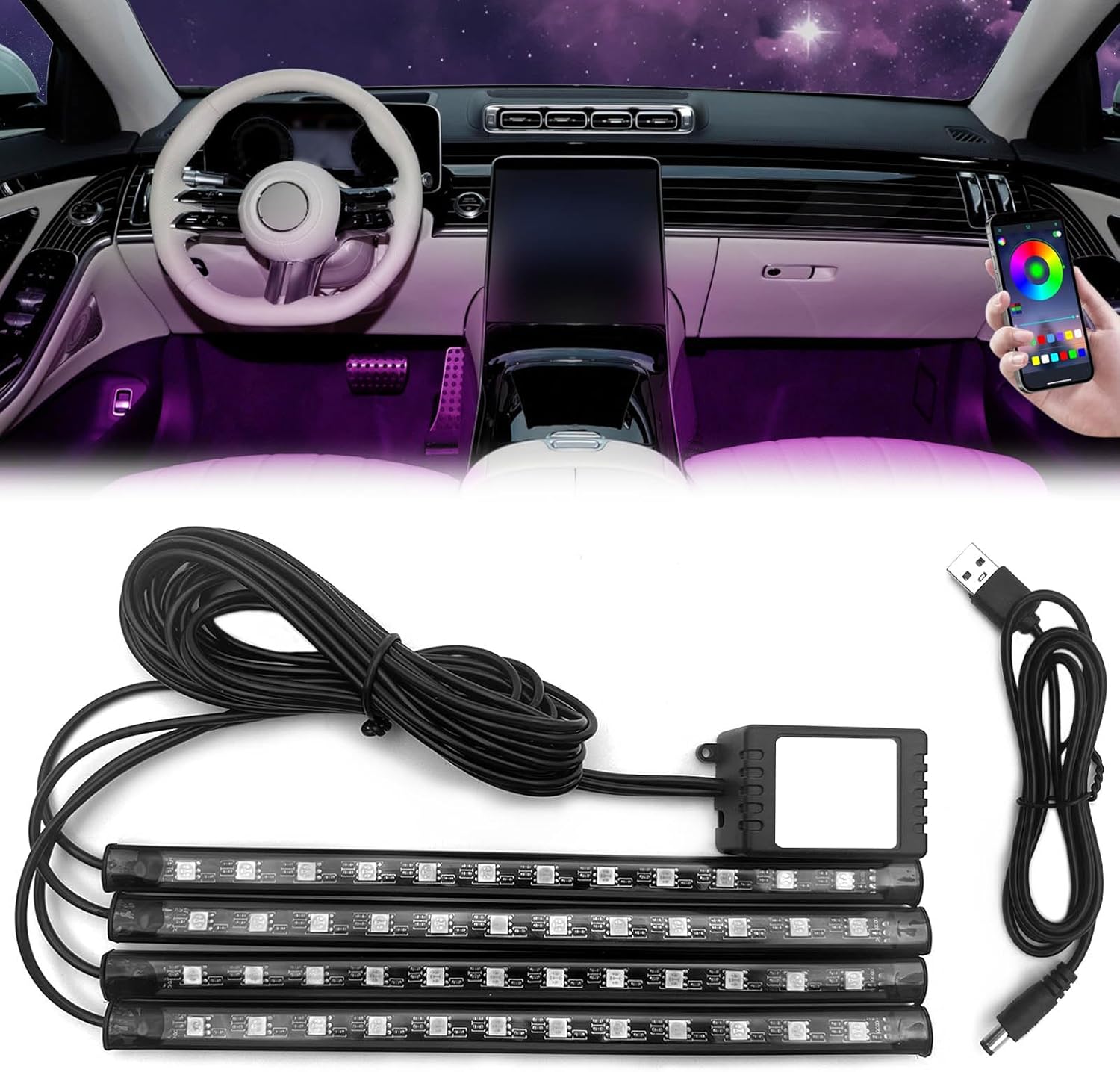 Amazon.com: Interior Car Lights, App Control Smart Car LED Lights, 48 ...