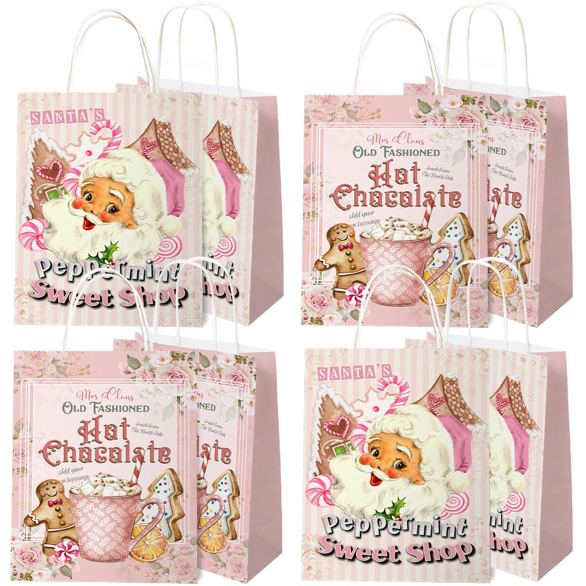 Amazon.com: 12pcs Christmas Gift Bags, Pink Christmas Santa Claus Paper ...