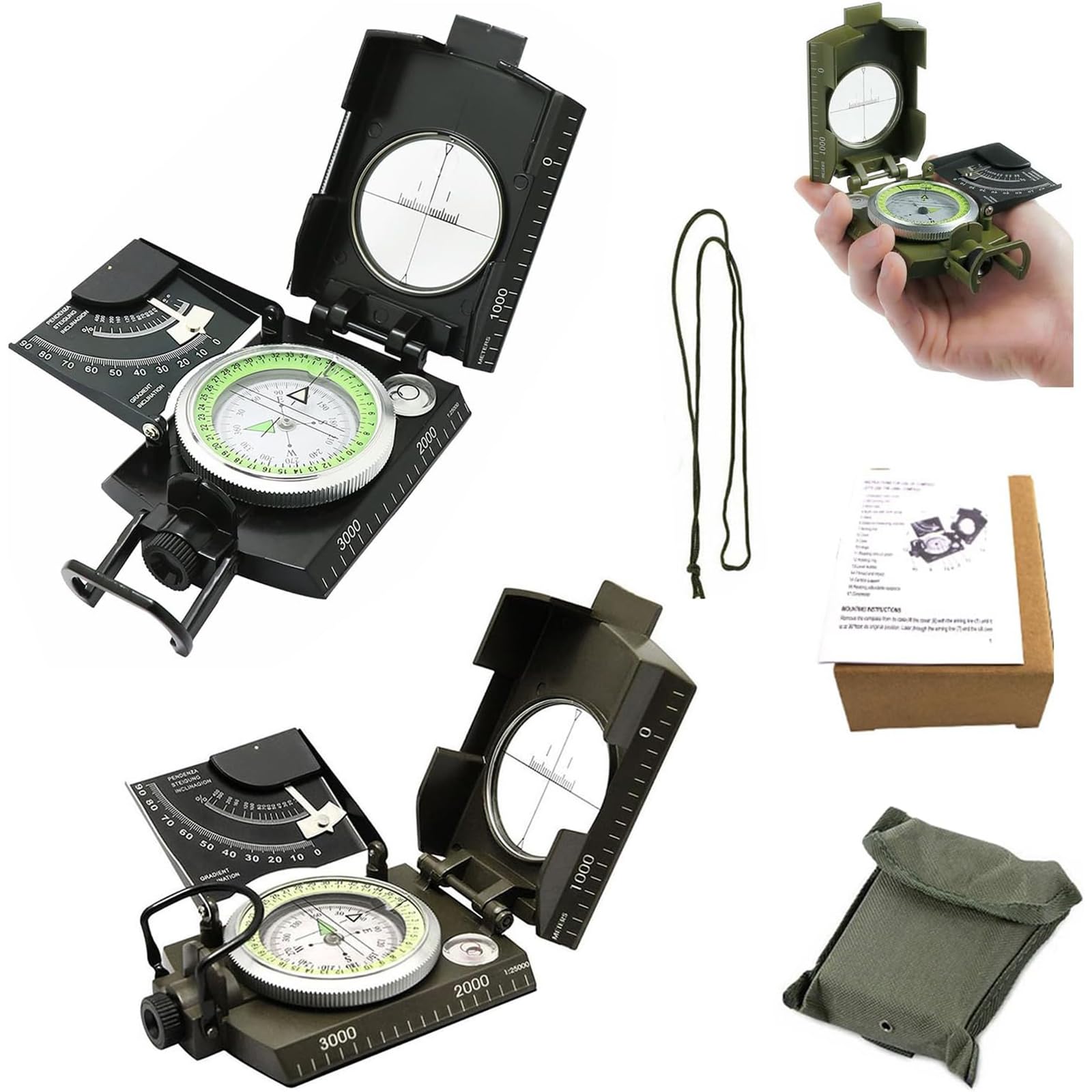 Compass Hiking Sighting Navigation Compass With Inclinometer - Military ...