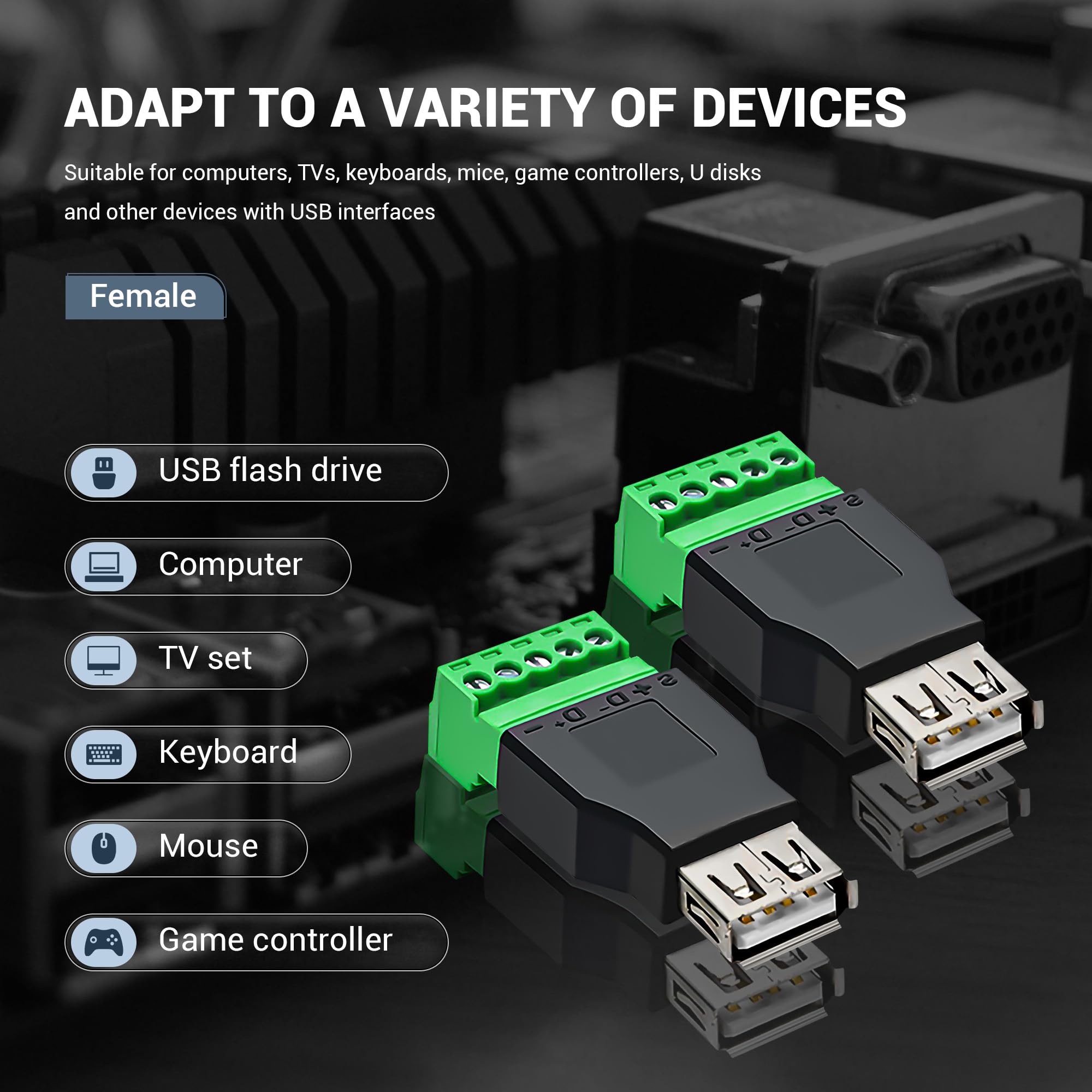 YIMATEECO USB Screw Terminal Block Adapter, USB 2.0 Female to 5-Pin ...