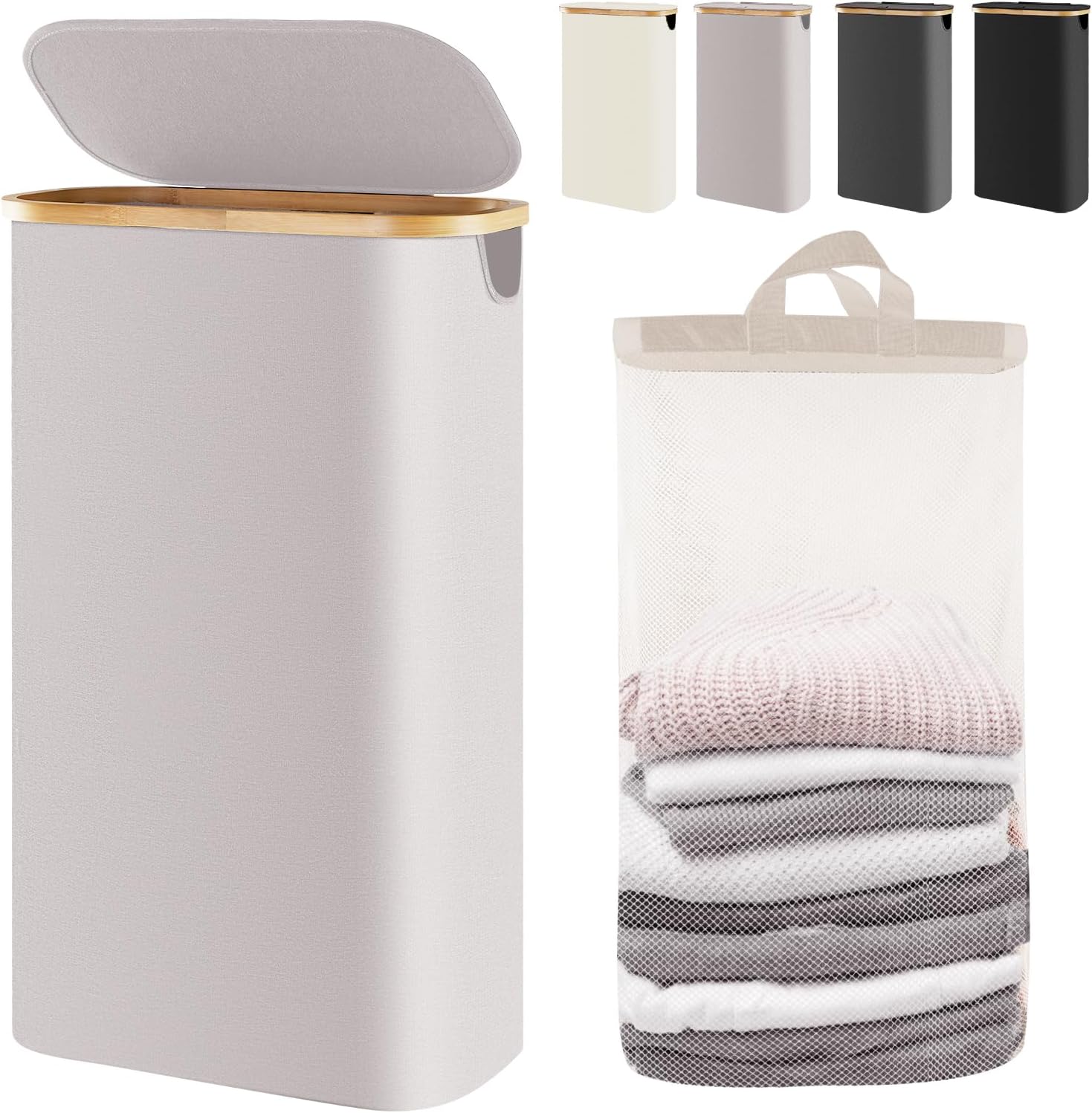 Amazon.com: Bathola Slim Laundry Hamper with Lid 65L, Clothes Hamper ...
